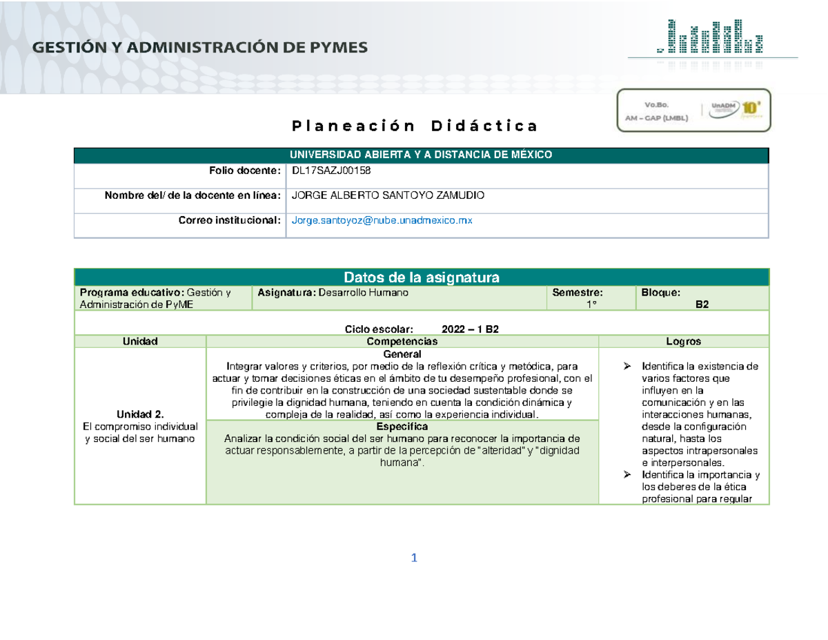 PD GDHU U2 Jorge Alberto Santoyo Zamudio Vo Bo - P l a n e a c i Û n D ...