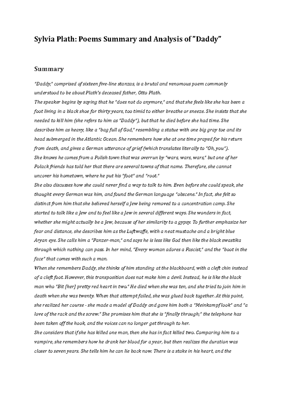 COMM1110 lecture 1.3 - Sylvia Plath: Poems Summary and Analysis of ...