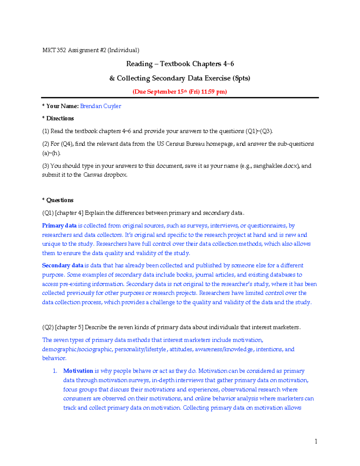 Assignment 2 - MKT 352 - MKT 352 Assignment #2 (Individual) Reading – Textbook Chapters 4 ...