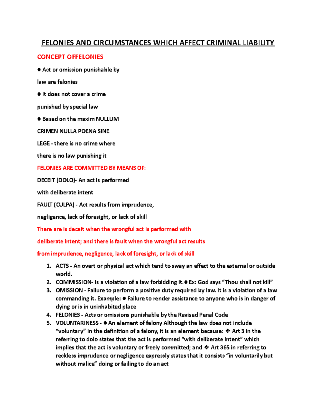 Felonies AND Circumstances Which Affect Criminal Liability - FELONIES ...