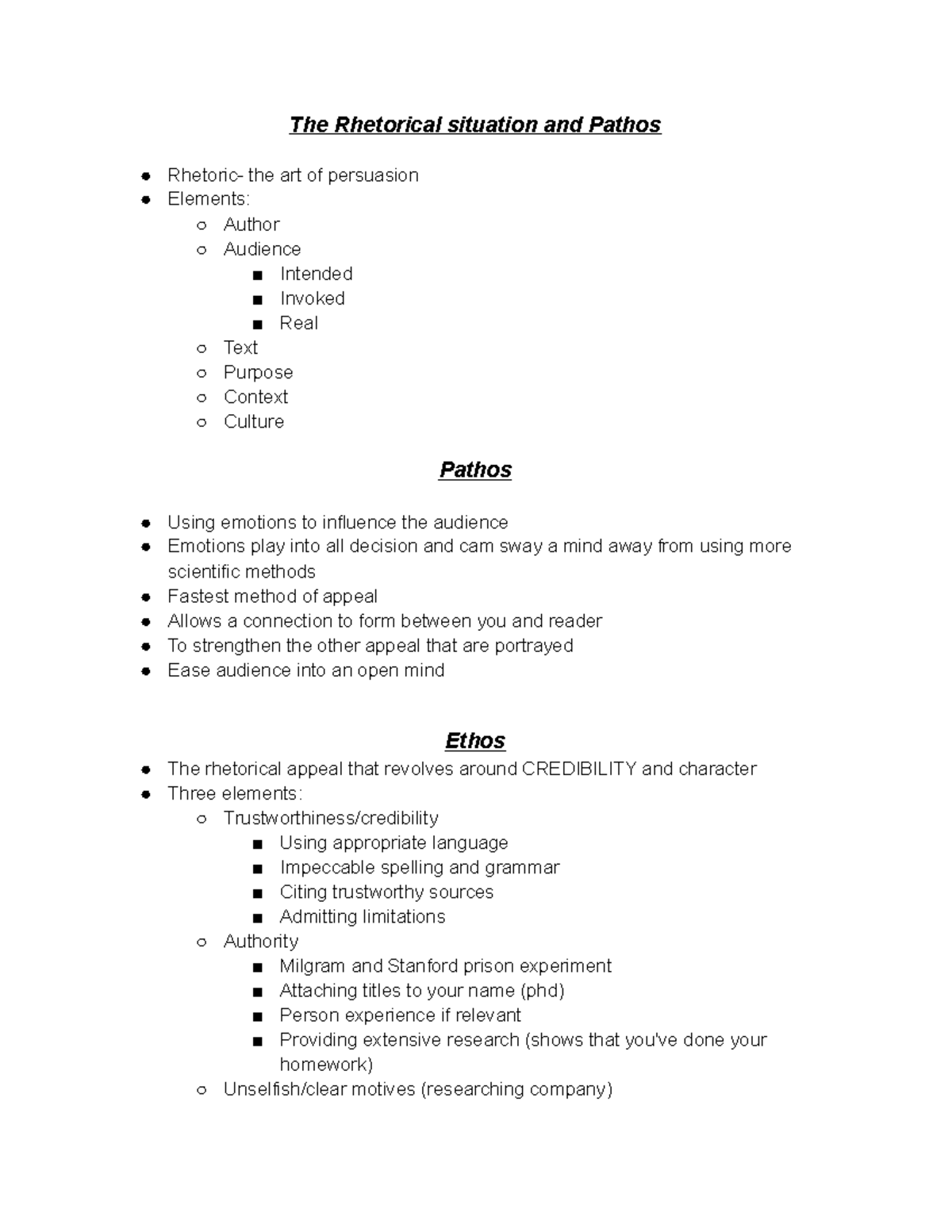 Ethos, Pathos, and Fallacies Lecture Notes - The Rhetorical situation ...