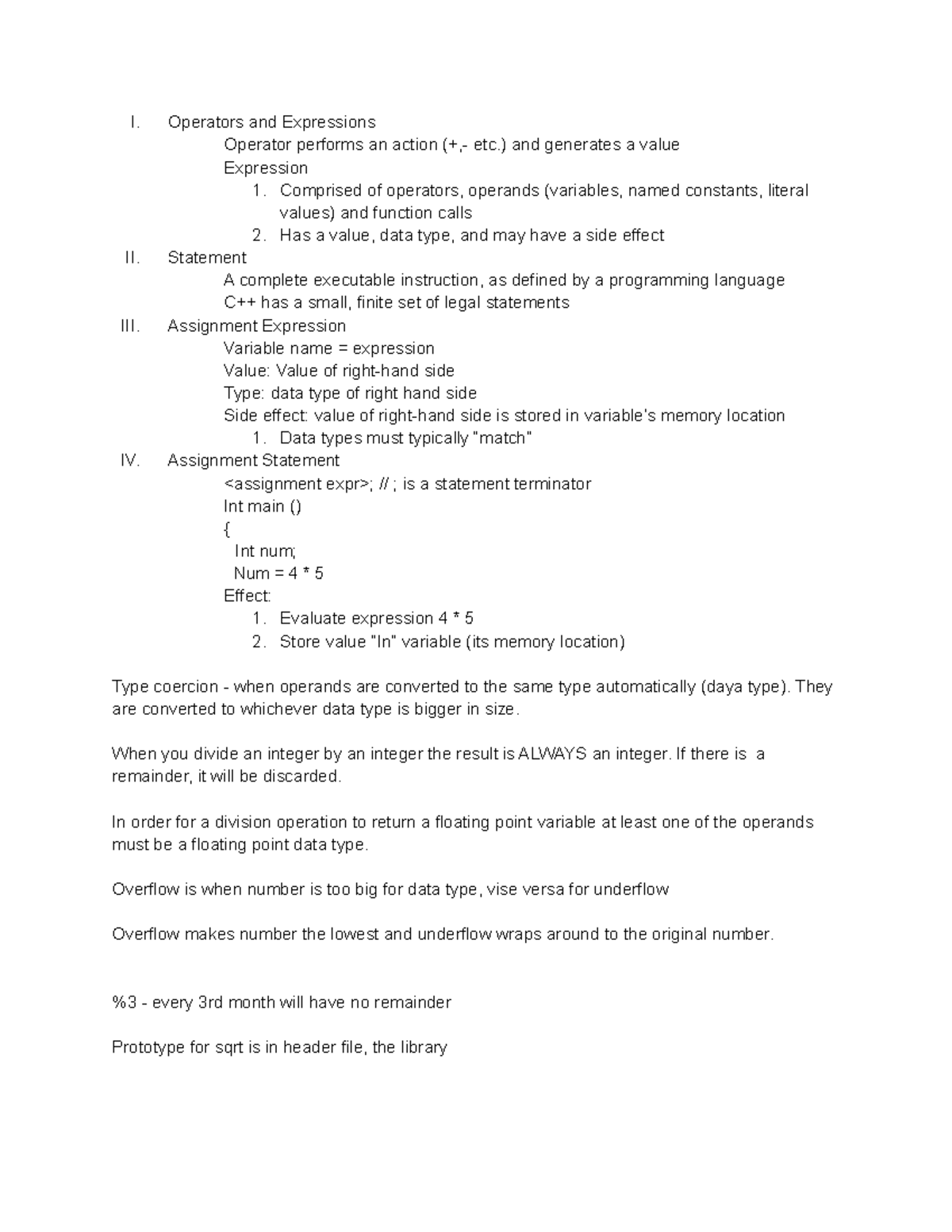 04 Operators And Assignment I Operators And Expressions Operator Performs An Action Etc