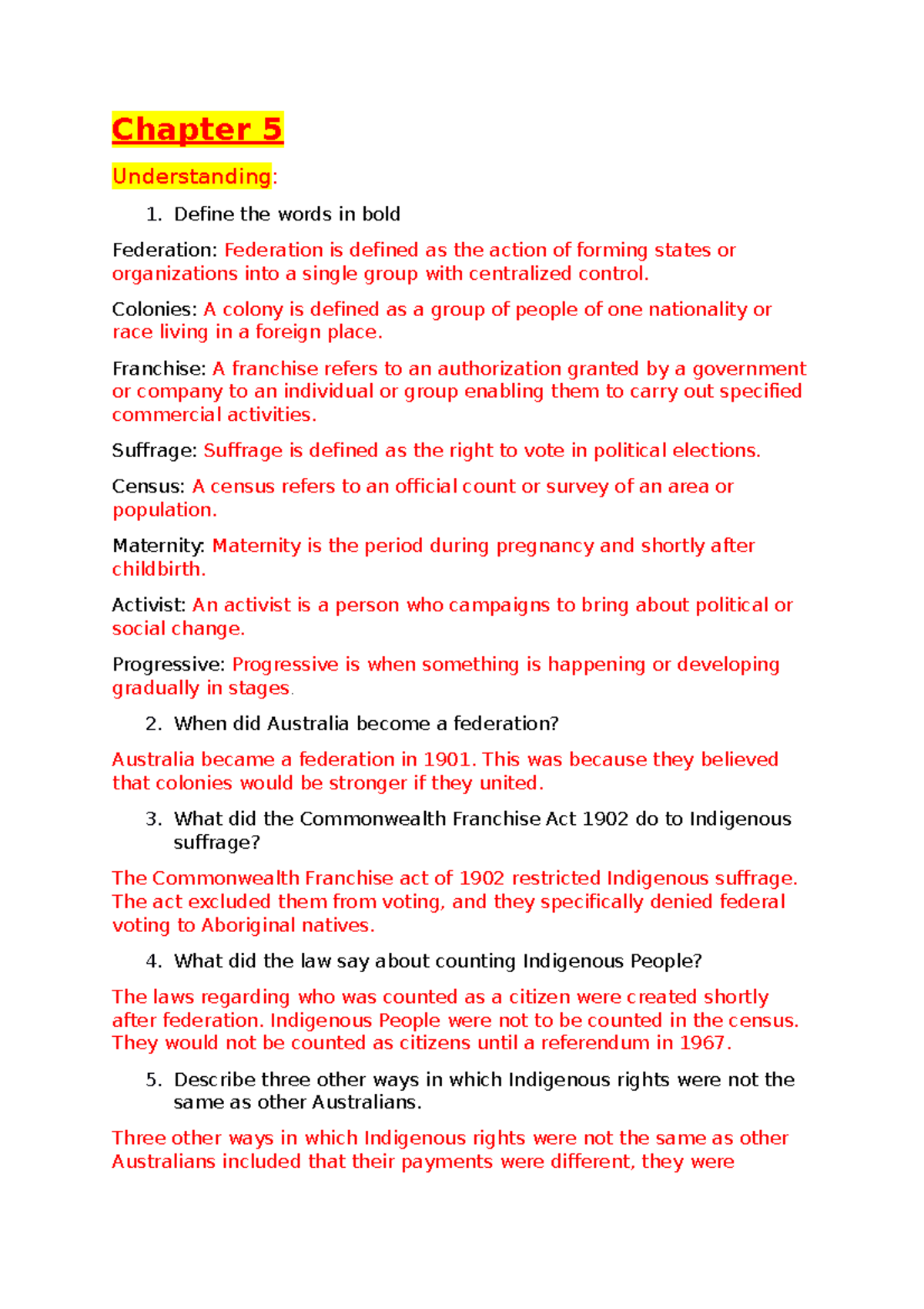 History - detailed course work - Chapter 5 Understanding: Define the ...