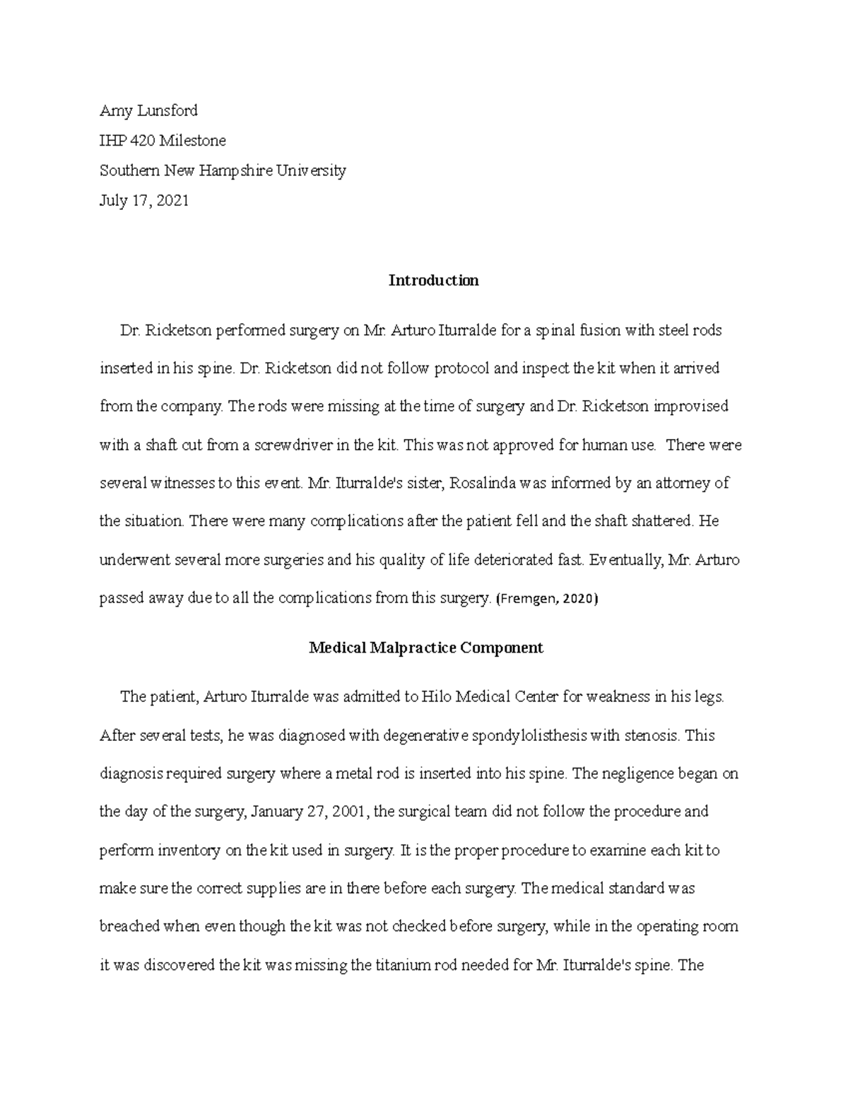 Amy Lunsford IHP milestone one (1) A - Amy Lunsford IHP 420 Milestone ...