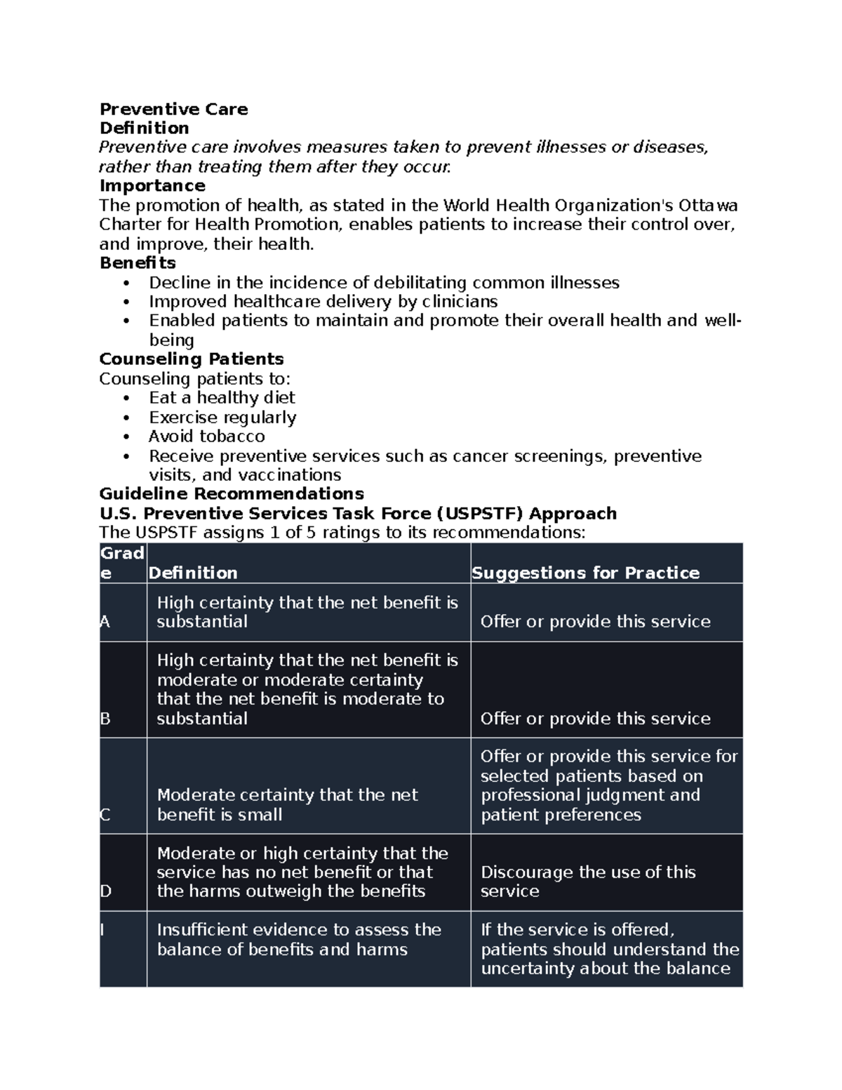Chapter 6 Health Assessment - Preventive Care 🏥 Definition Preventive ...