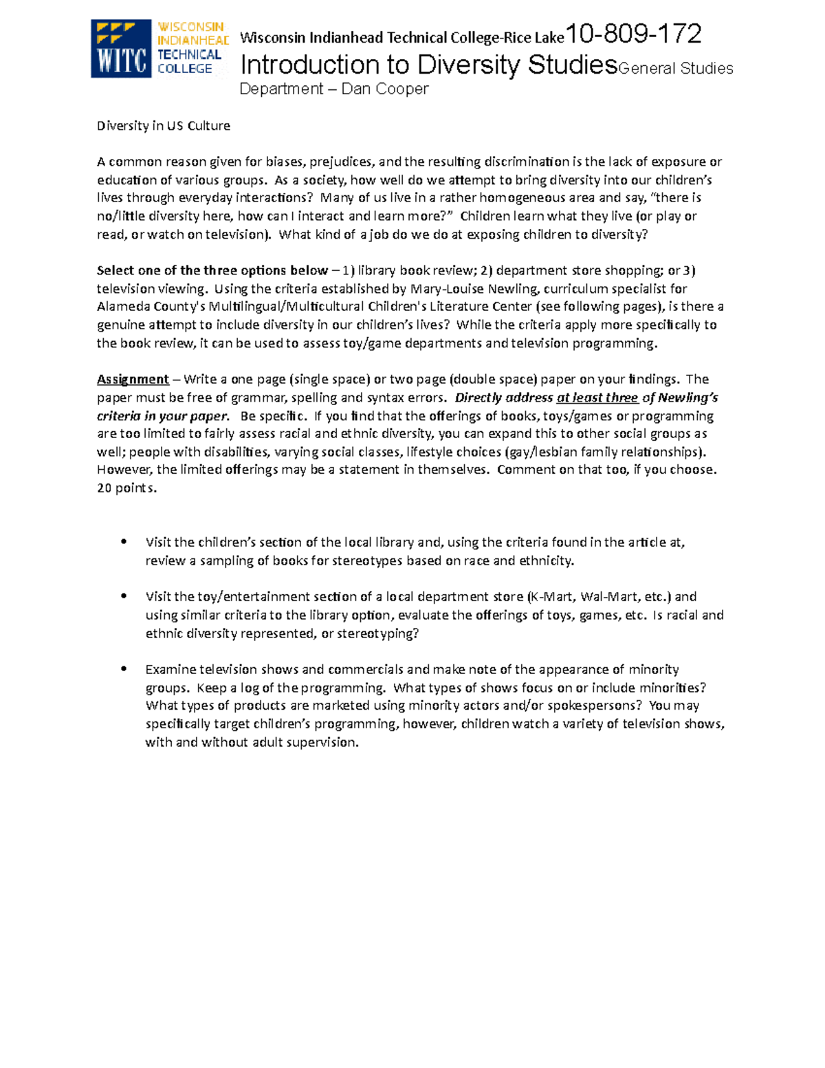 Diversity in US Culture - Wisconsin Indianhead Technical College-Rice ...