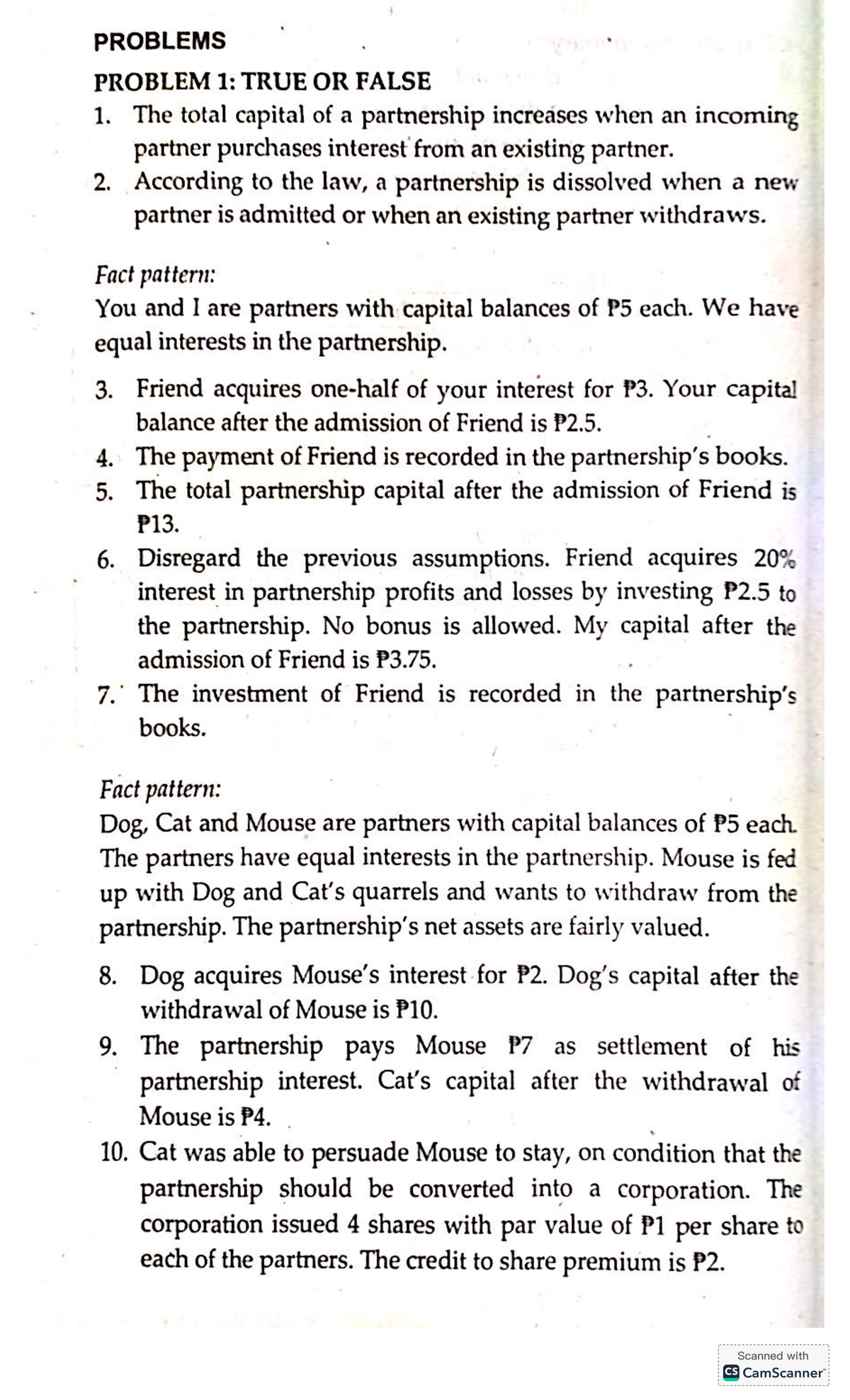 Chapter 3 AST 1 - ast - PROBLEMS PROBLEM 1: TRUE OR FALSE 1. The total capital of a partnership ...