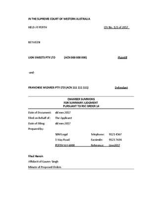 Good example part statement of claim - IN THE SUPREME COURT OF WESTERN ...