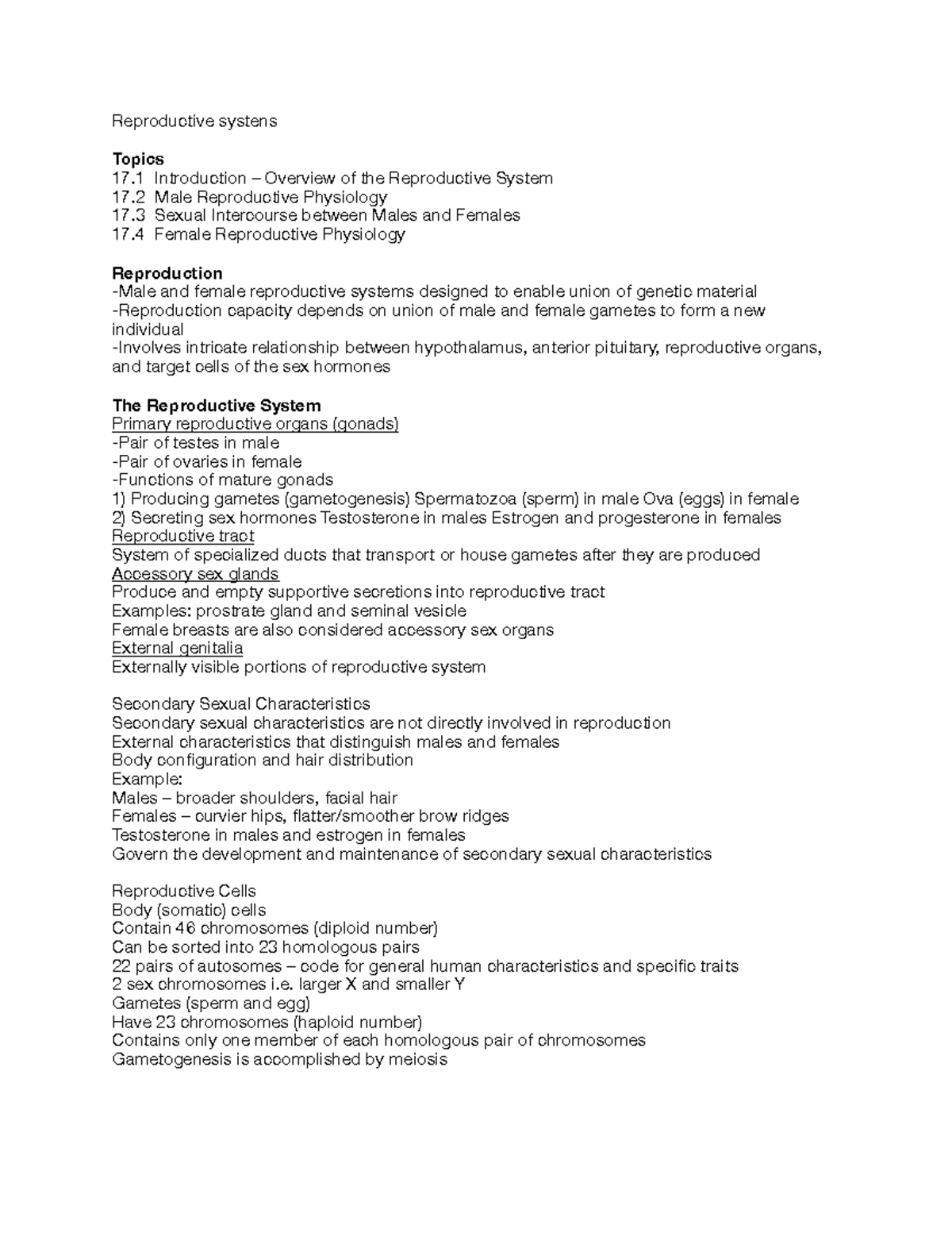 Repriductive system print - Reproductive systens Topics 17 Introduction ...