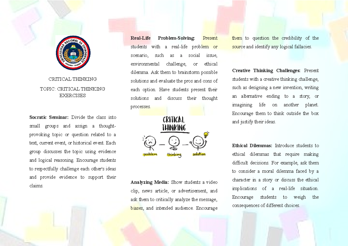 Critical Thinking Triptico - CRITICAL THINKING TOPIC: CRITICAL THINKING ...