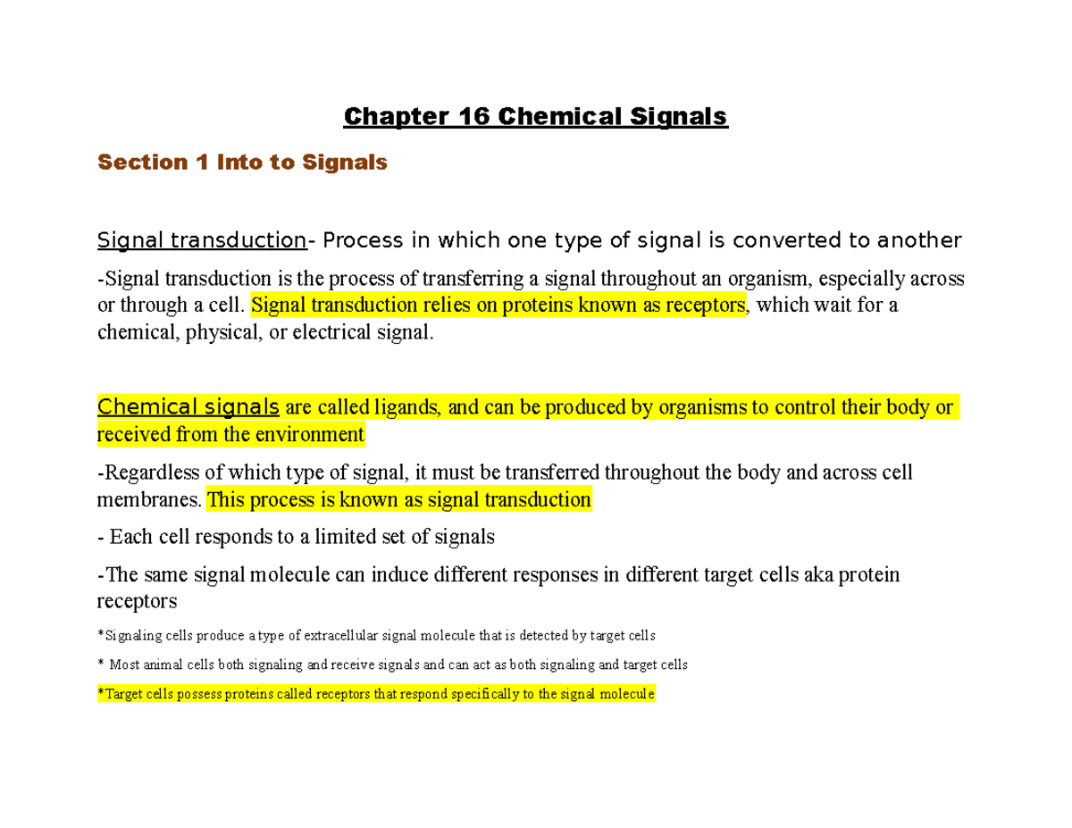 Chapter 16 Chemical Signals - Chapter 16 Chemical Signals Section 1 ...