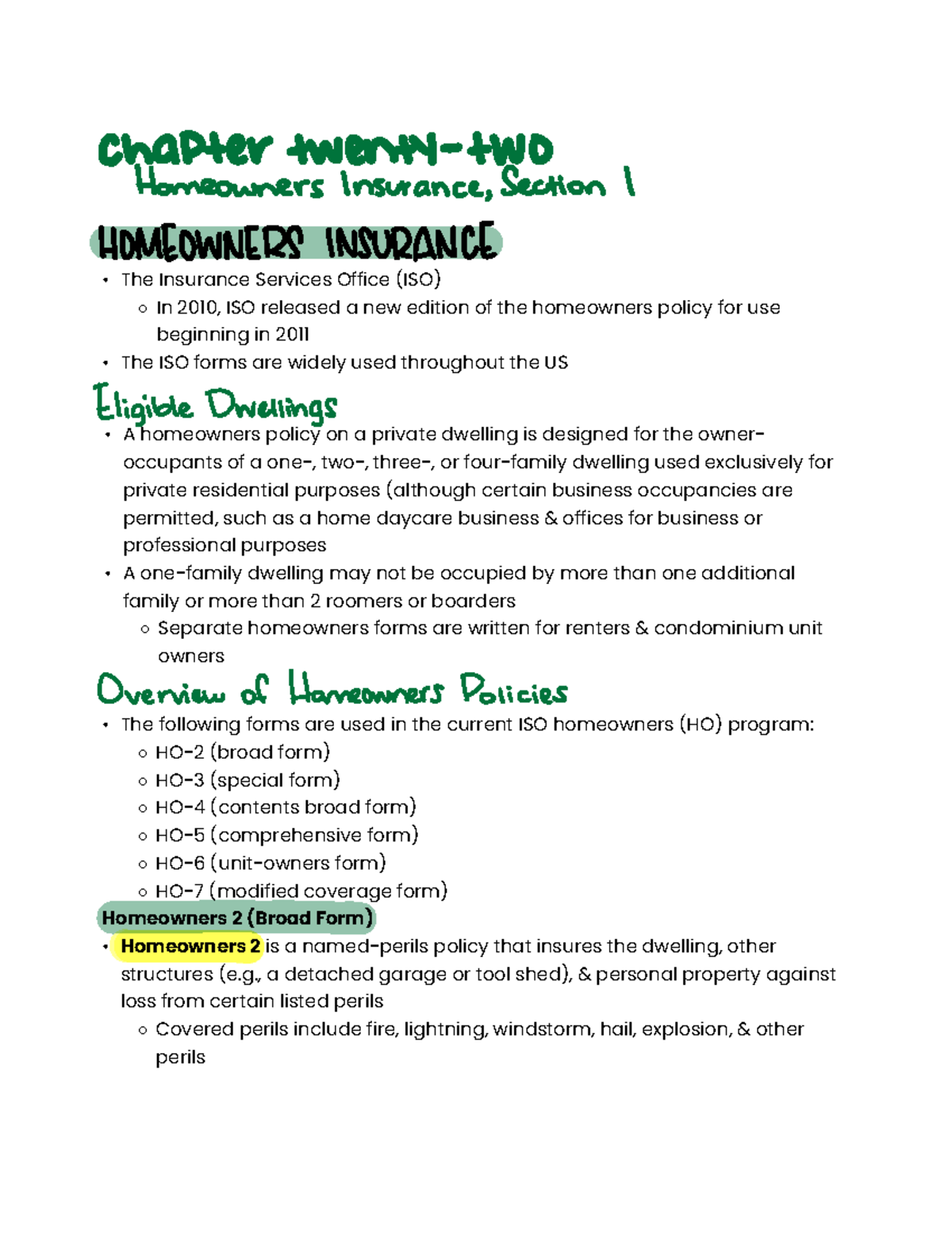 Homeowners Insurance, Section I - Chapter twenty two Homeowners ...