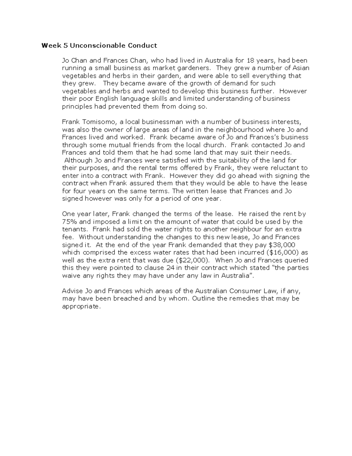 Week 5 Unconscionable Conduct - Week 5 Unconscionable Conduct Jo Chan ...
