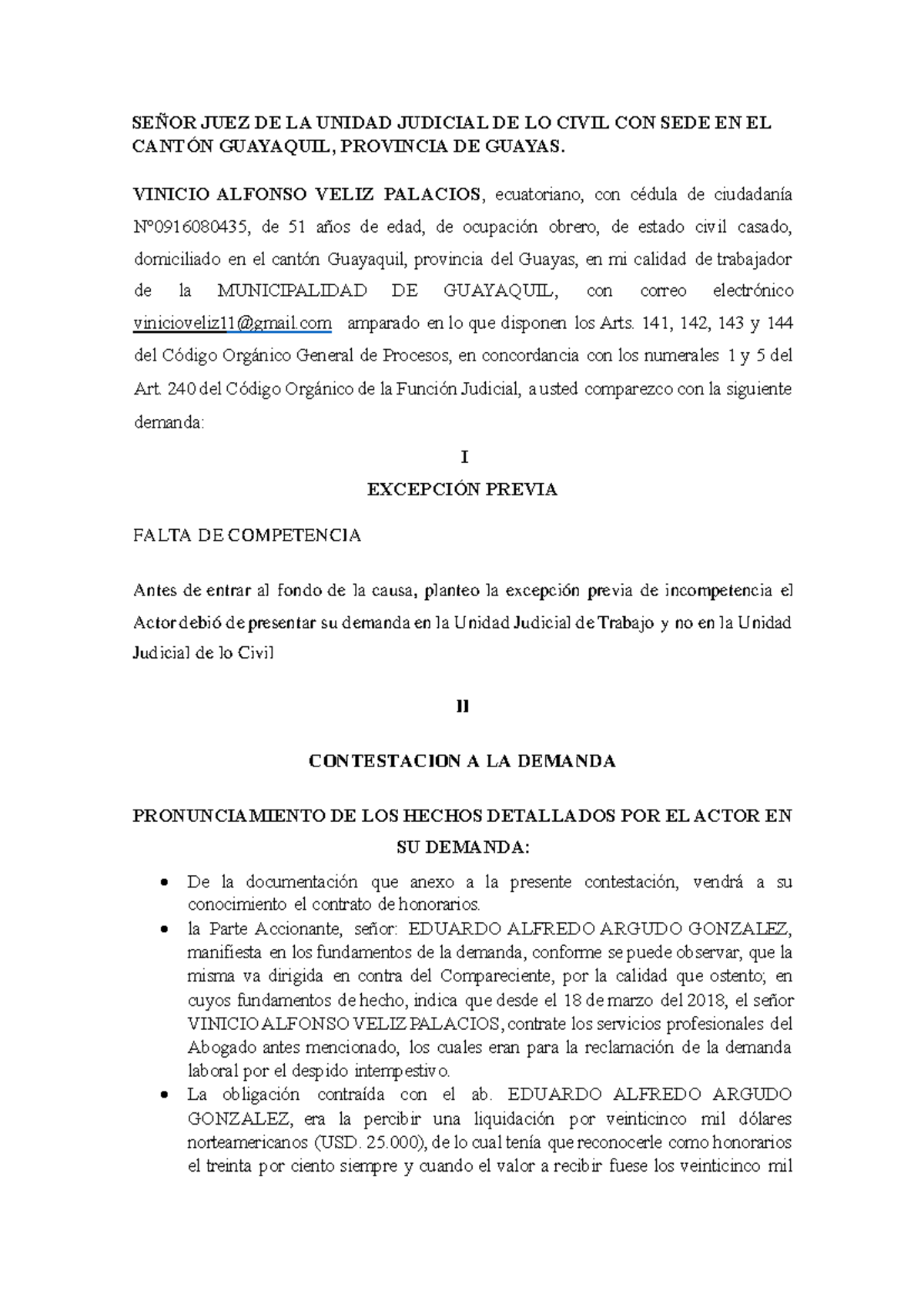 Contestacion civil Yhislaine Jama - SEÑOR JUEZ DE LA UNIDAD JUDICIAL DE ...