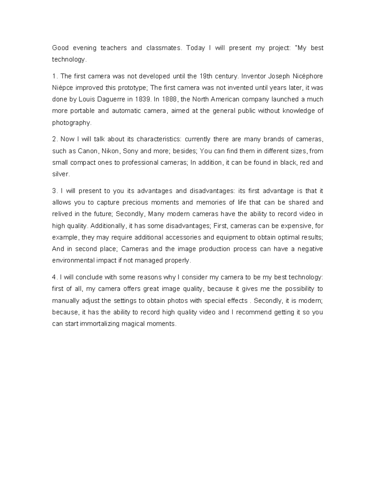 Proyect Final- 6TO Ciclo MY BEST - Good evening teachers and classmates ...