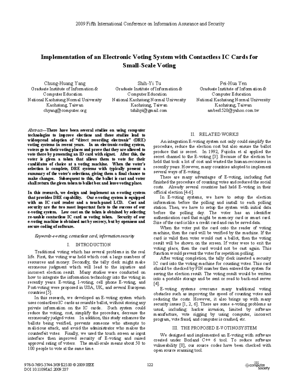 Yang2009 - finger print based voting machine - Implementation of an Electronic Voting System ...