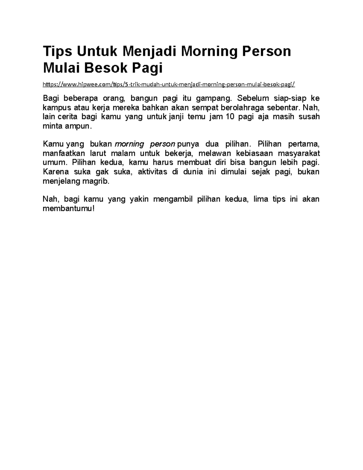 Tips Untuk Menjadi Morning Person Mulai Besok Pagi - Tips Untuk Menjadi ...