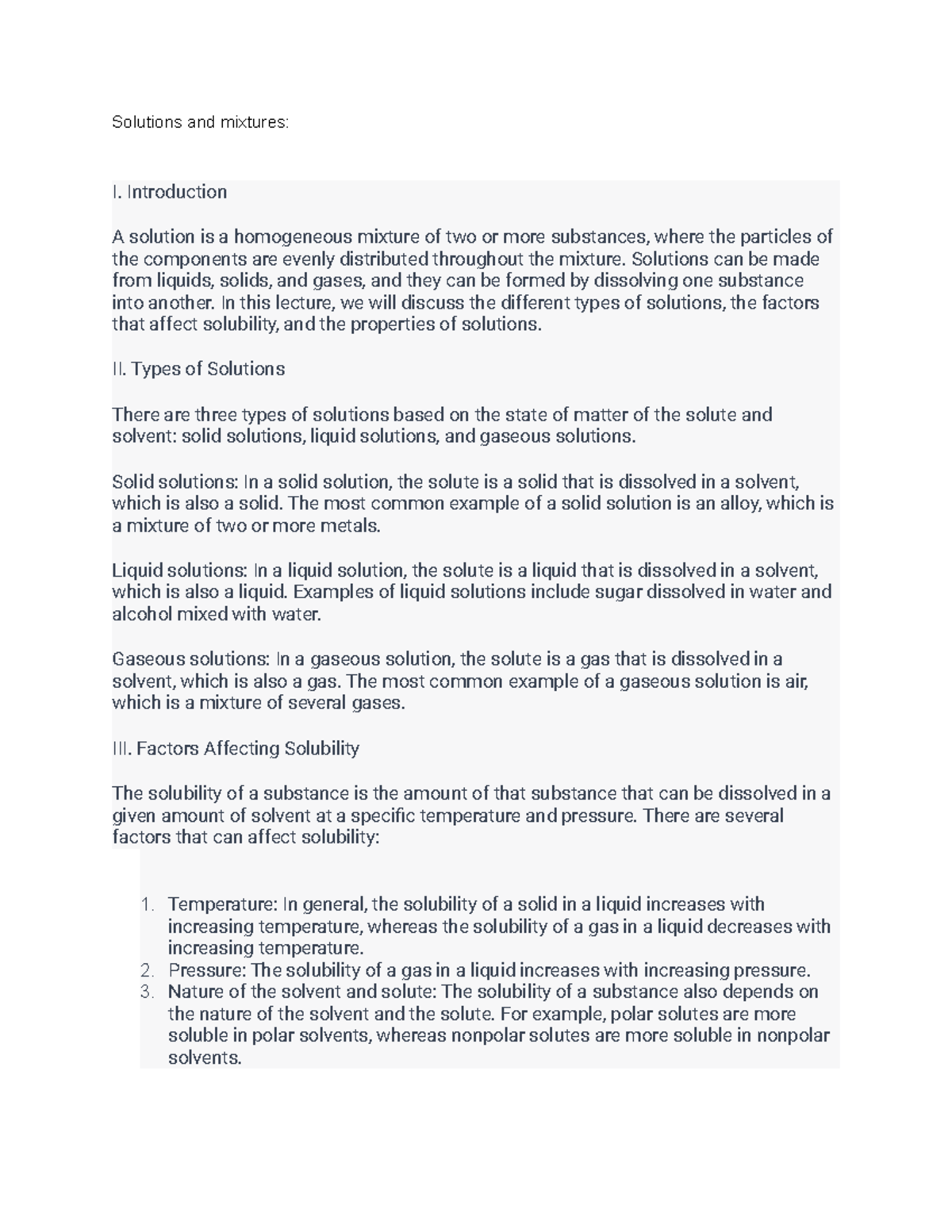 Solutions and mixtures - Introduction A solution is a homogeneous ...