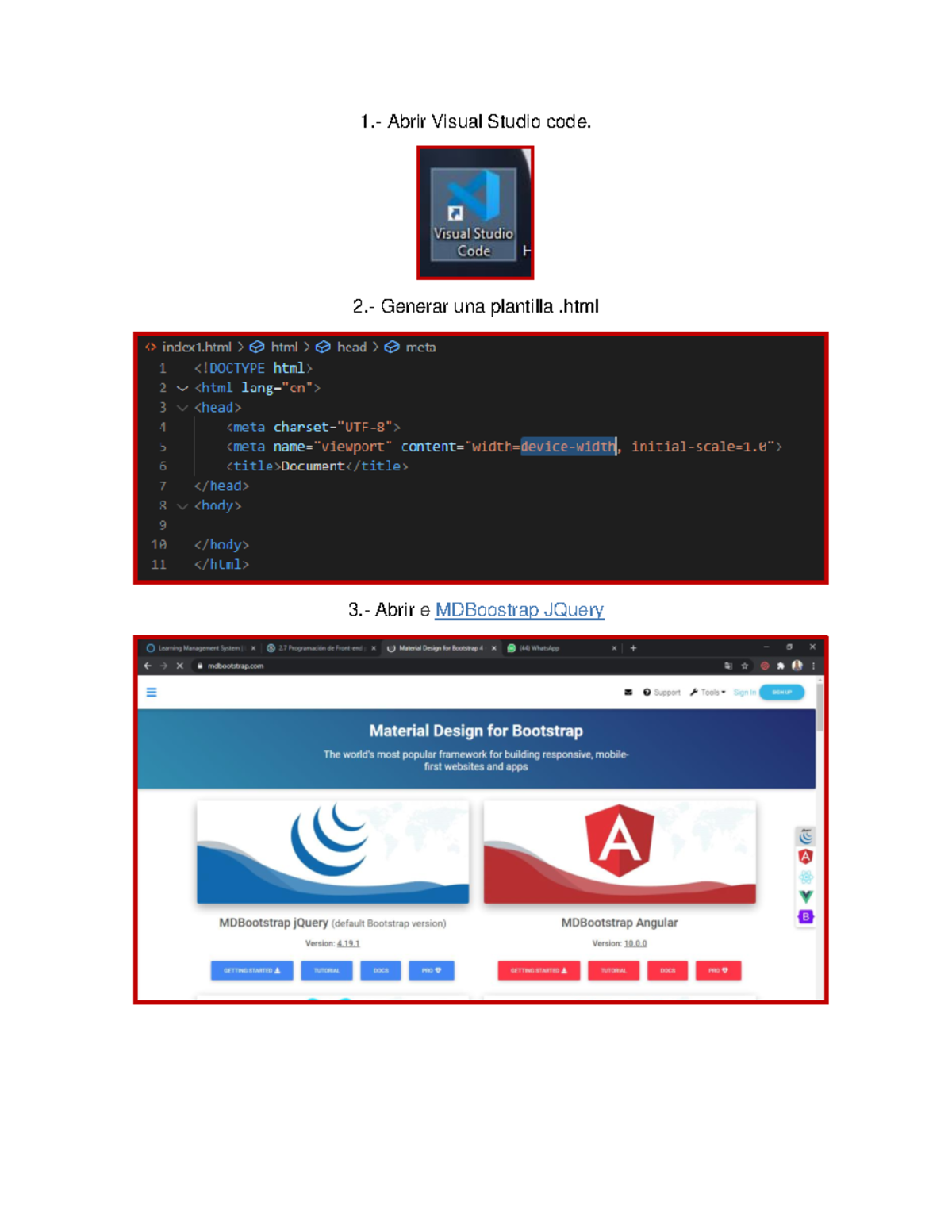 2.7 Programación de Front-end para llamadas API - 1.- Abrir Visual Studio code. 2.- Generar una ...