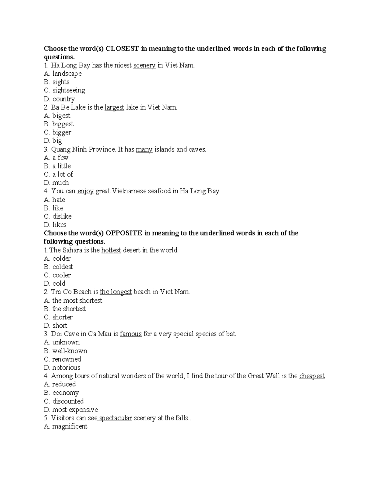 BT từ vựng unit 5 - Copy - hhhhh - Choose the word(s) CLOSEST in ...