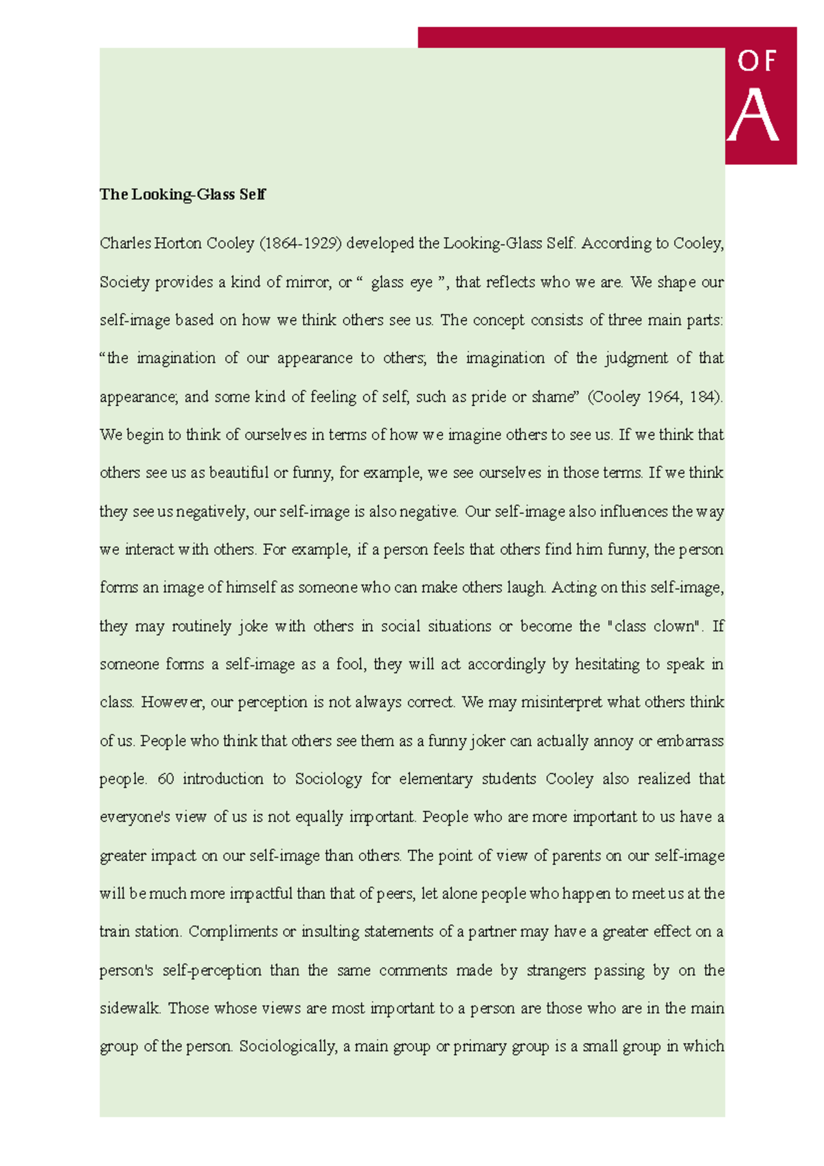 Documents Sociology - The Looking-Glass Self - The Looking-Glass Self ...