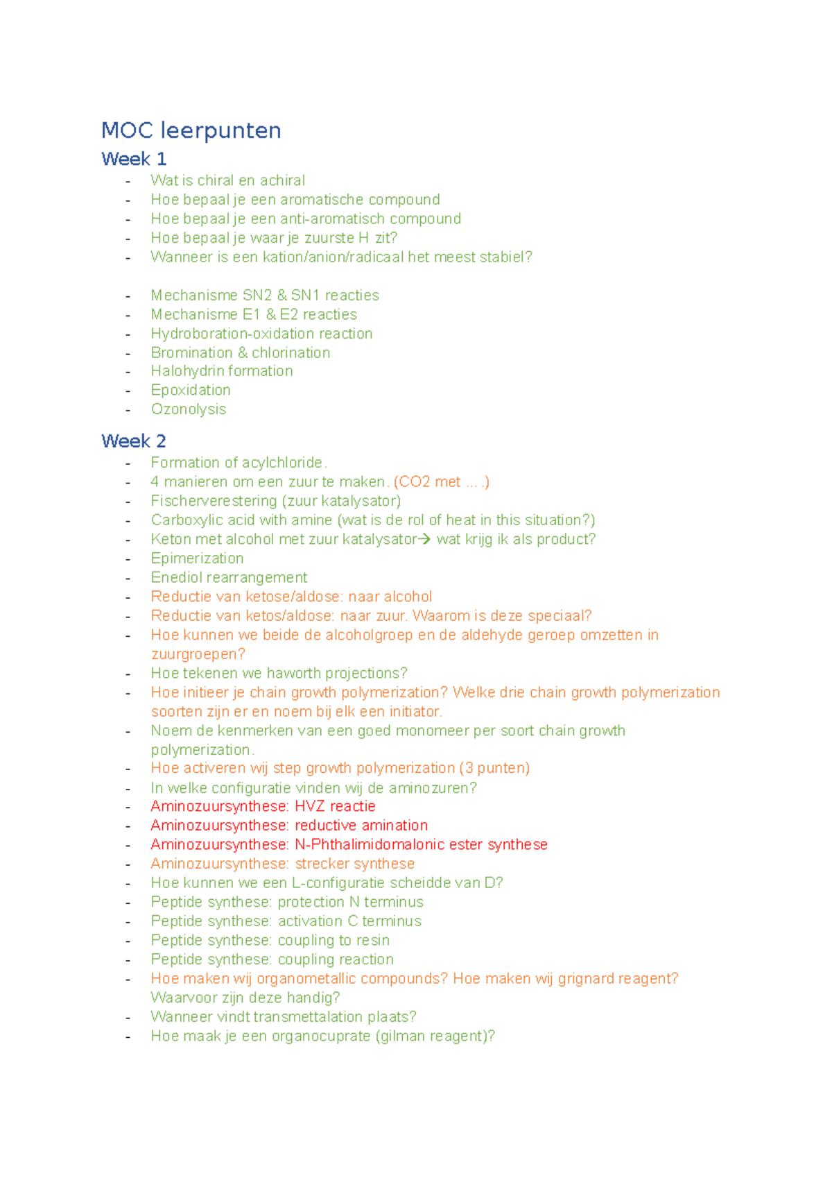 MOC leerpunten - alles wat je moet kennen - MOC leerpunten Week 1 Wat ...