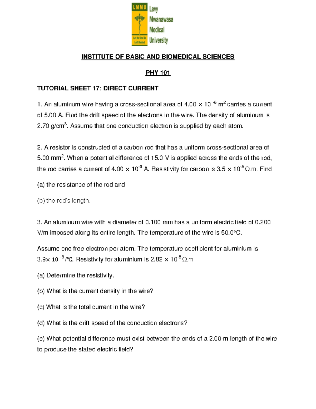 Tutorial Sheet 17 Direct Current Warning Tt Undefined Function 32 Institute Of Basic And