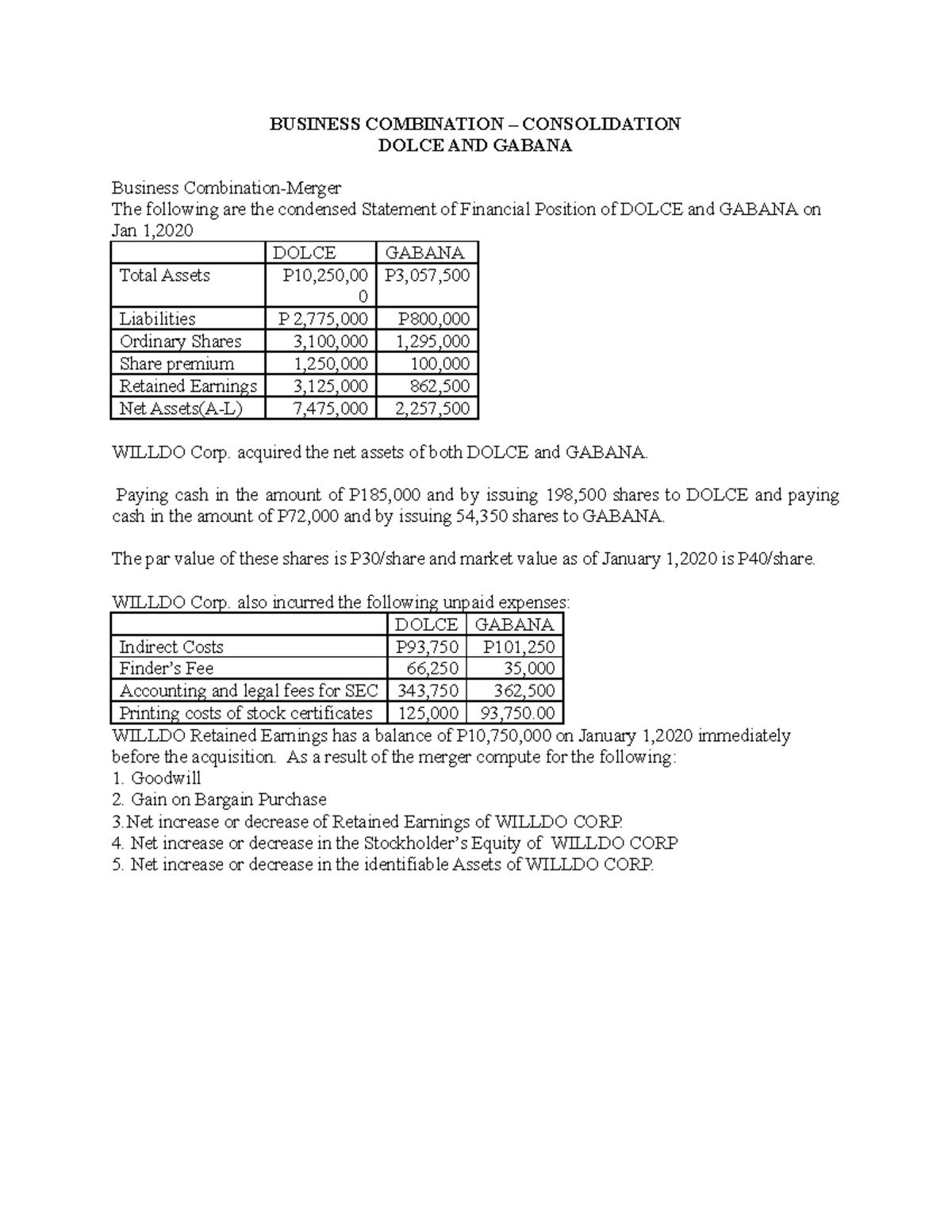 Business Combination- Consolidation for advance financial accounting ...