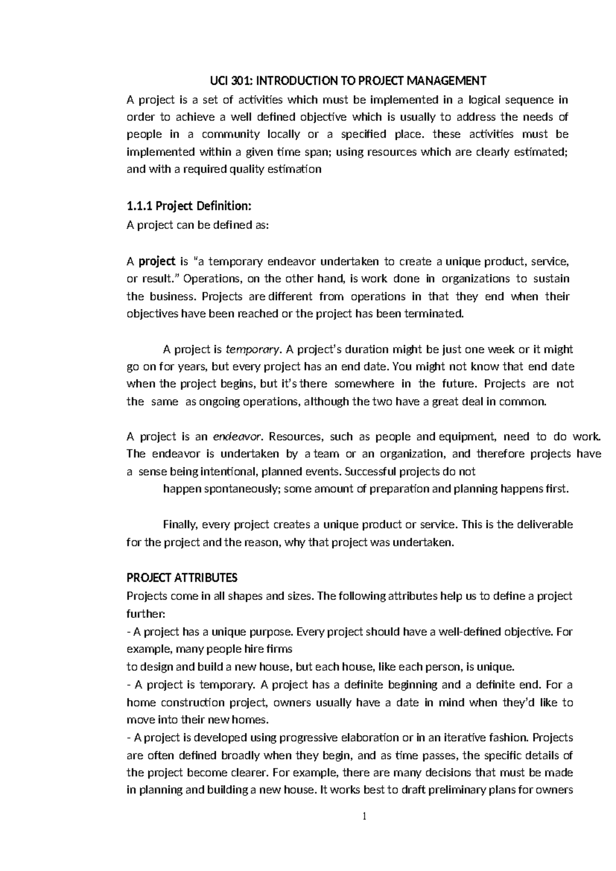 Introduction TO Project Management - UCI 301: INTRODUCTION TO PROJECT ...