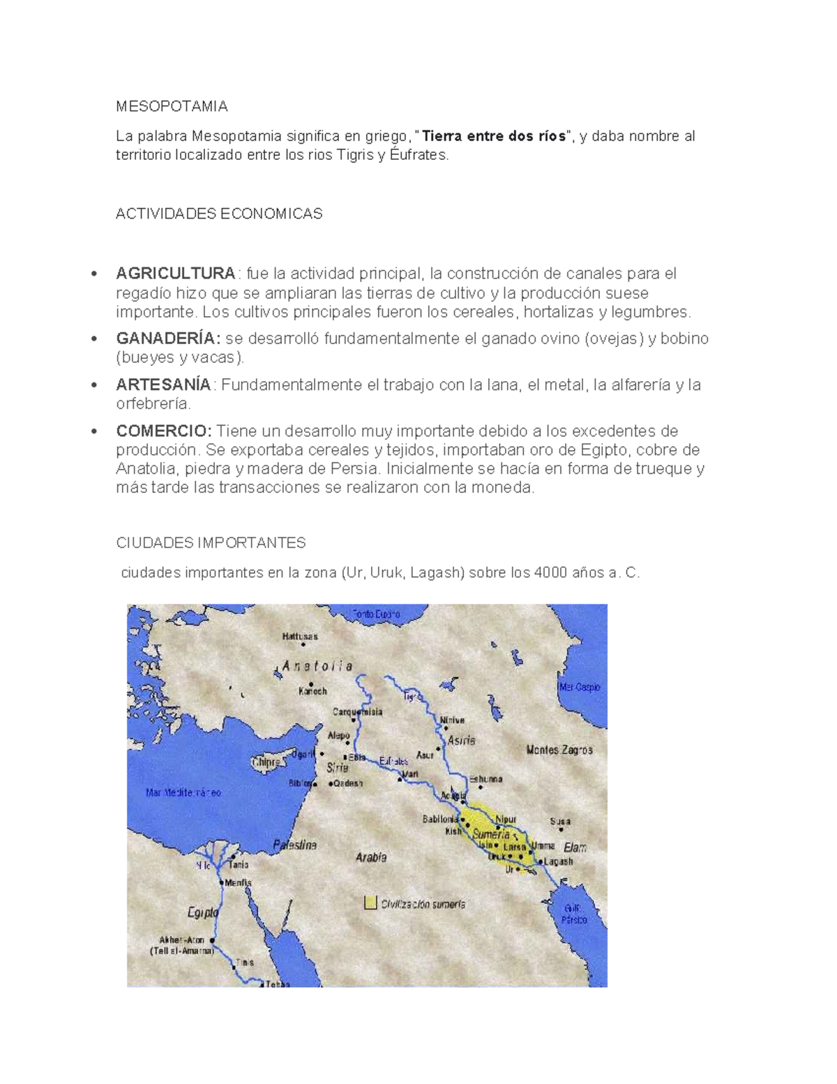 Mesopotamia - ####### ACTIVIDADES ECONOMICAS AGRICULTURA: fue la ...