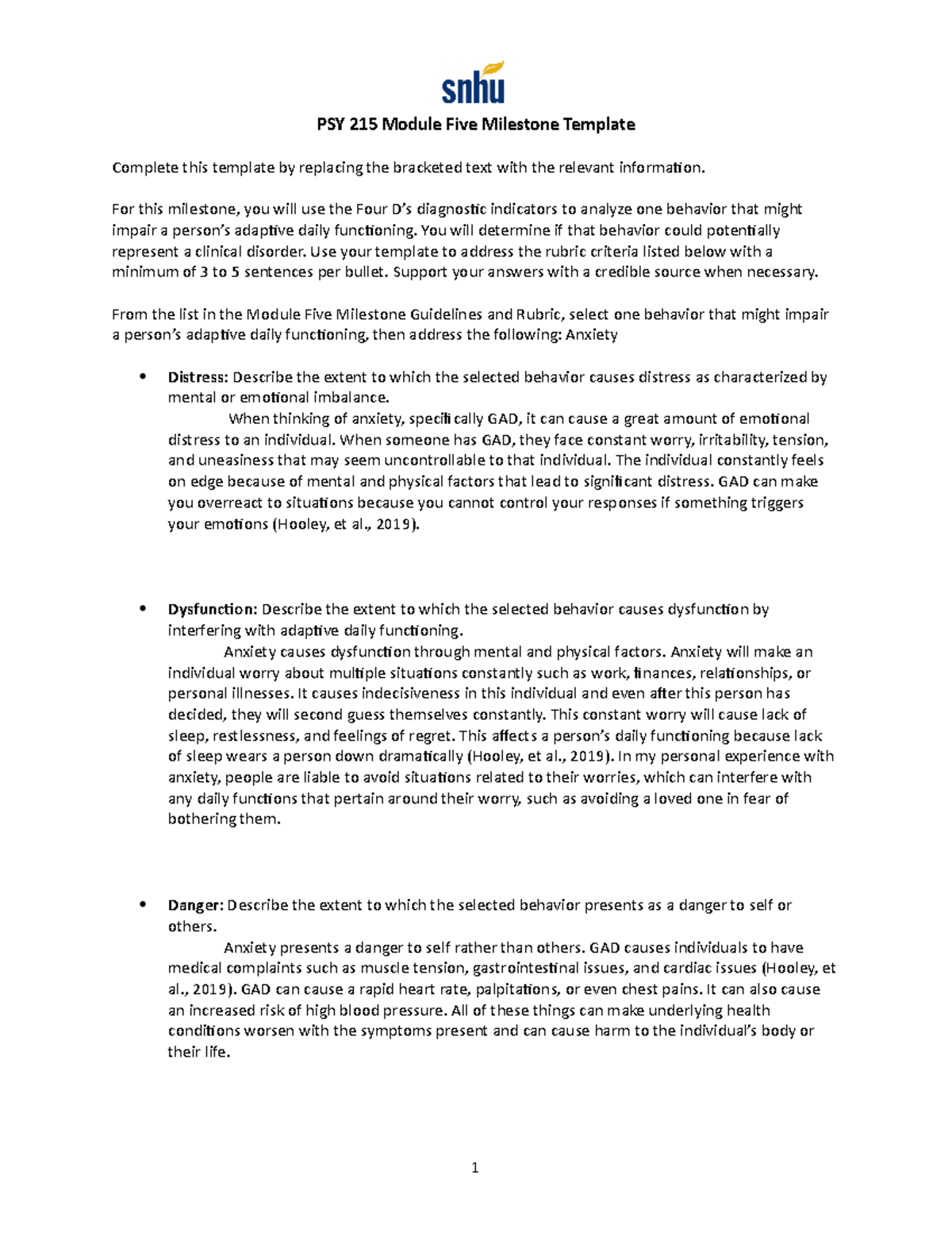 PSY 215 Module Five Milestone Template - PSY 215 Module Five Milestone ...