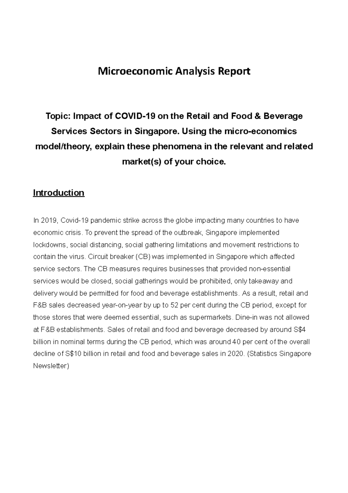 Prices and market Assignment 2 - Microeconomic Analysis Report Topic ...