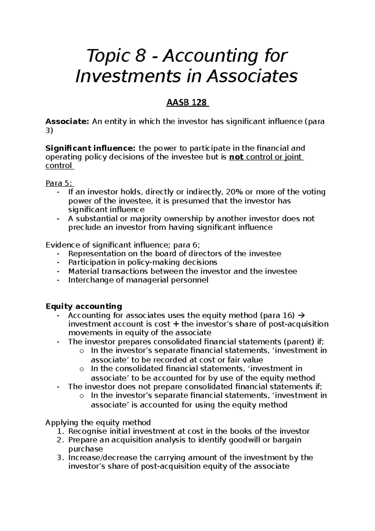 Topic 8 notes - associates - accounting for business combinations ...