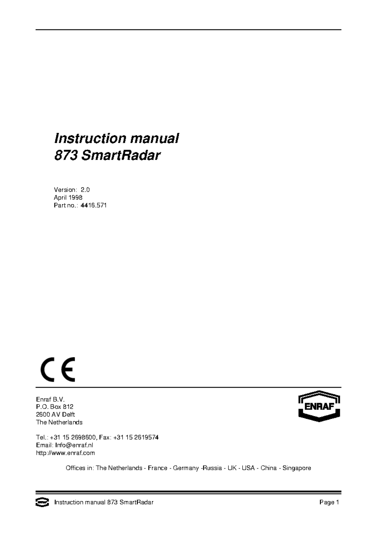GS Enraf - Data sheet de sensores de nivel - Instruction manual 873 ...