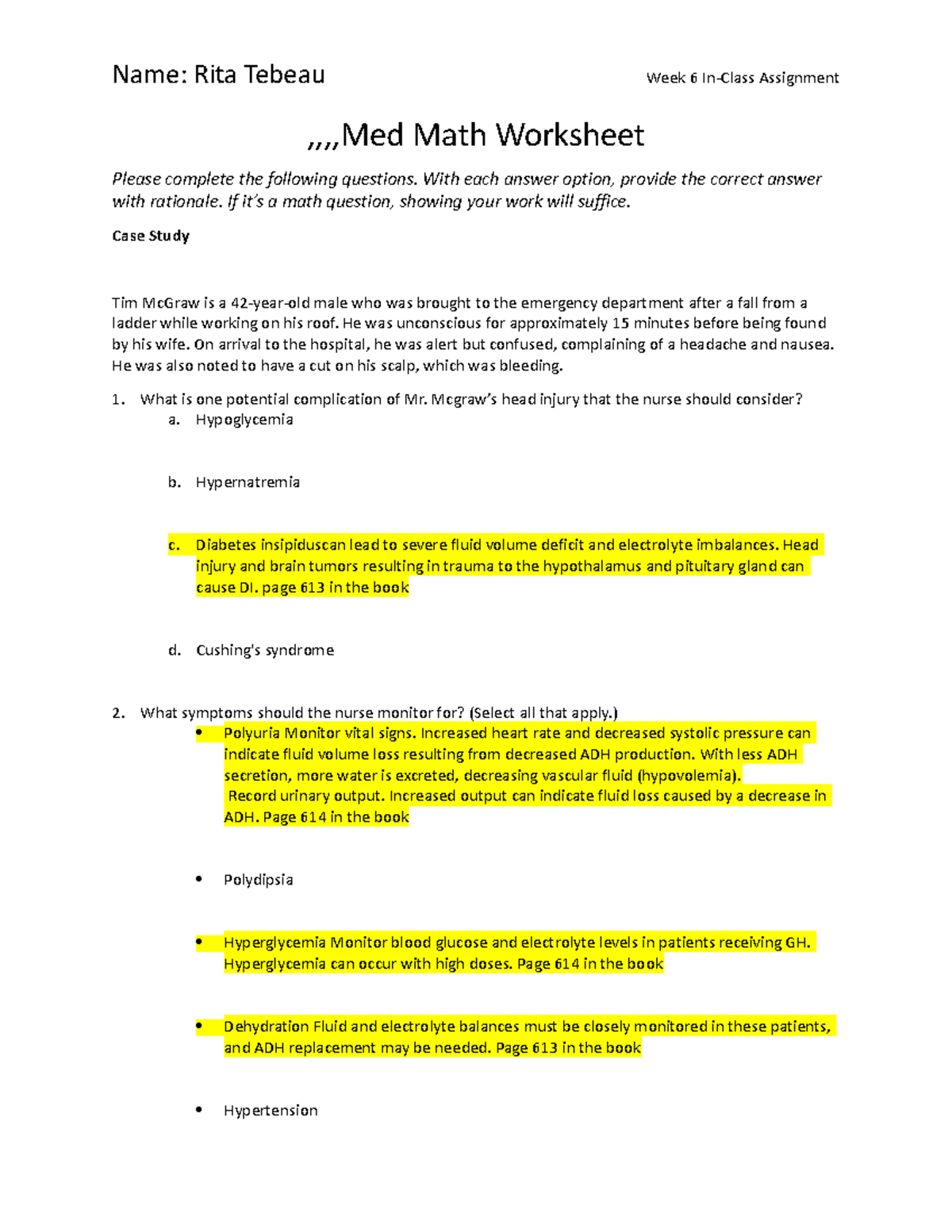Med Math Worksheet WEEK 6 - ,,,,Med Math Worksheet Please complete the ...