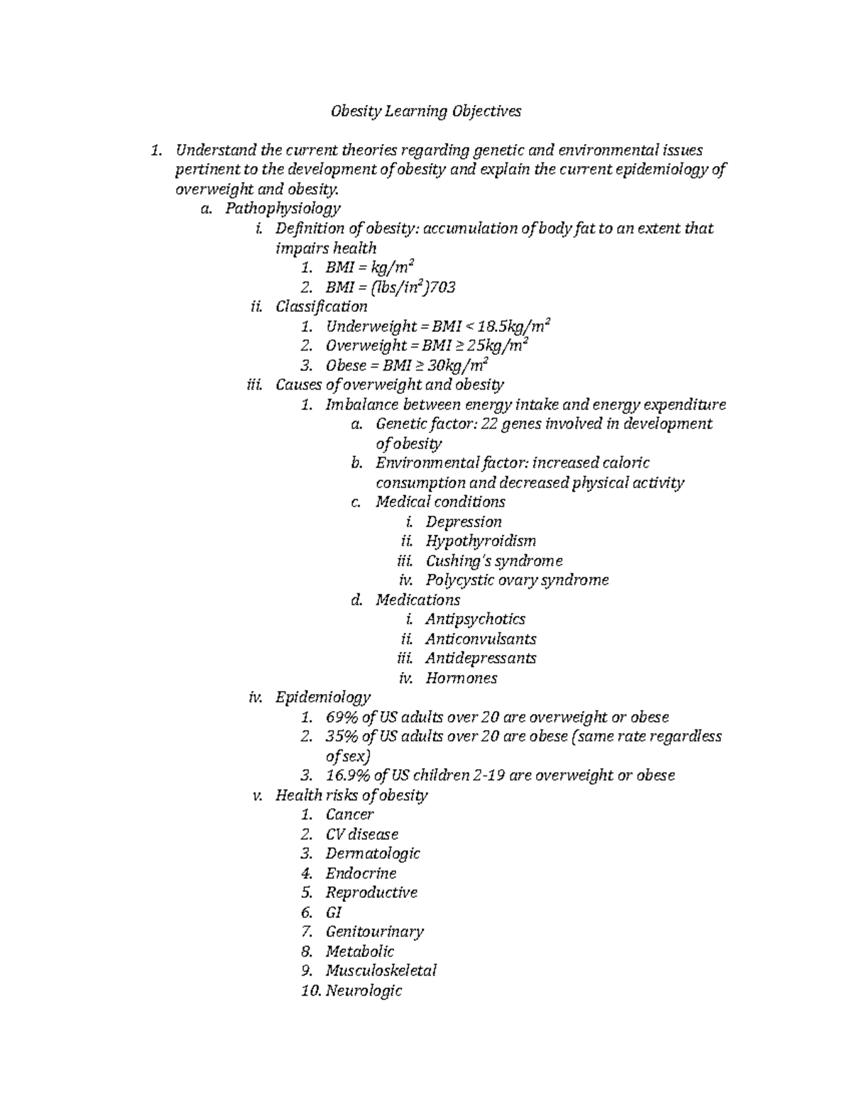 Obesity Learning Objectives - Obesity Learning Objectives Understand ...