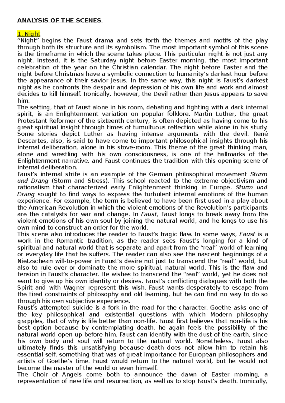 Analysis of Fausto - ANALYSIS OF THE SCENES 1. Night begins the Faust ...