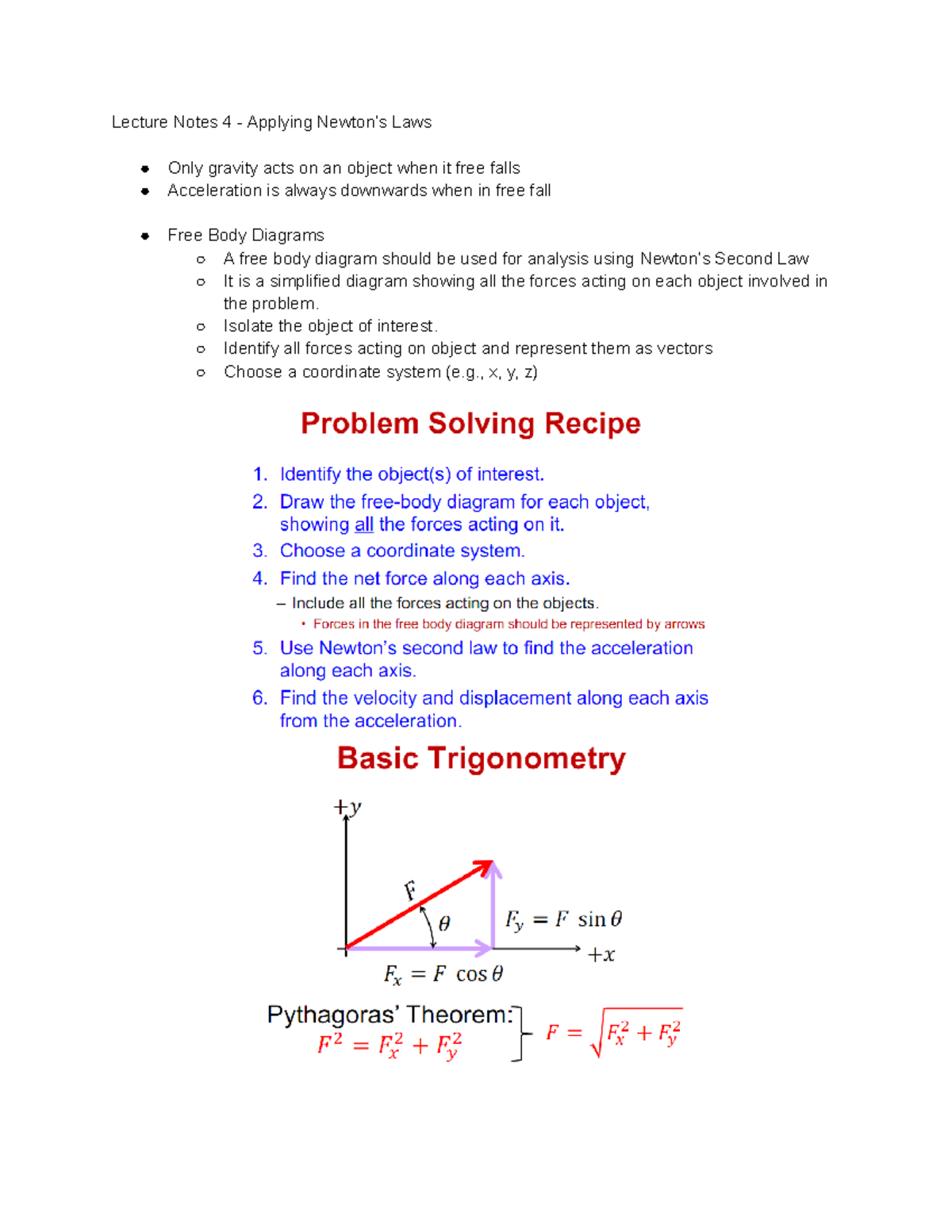 Lecture Notes 4 - Isolate the object of interest. Identify all forces ...