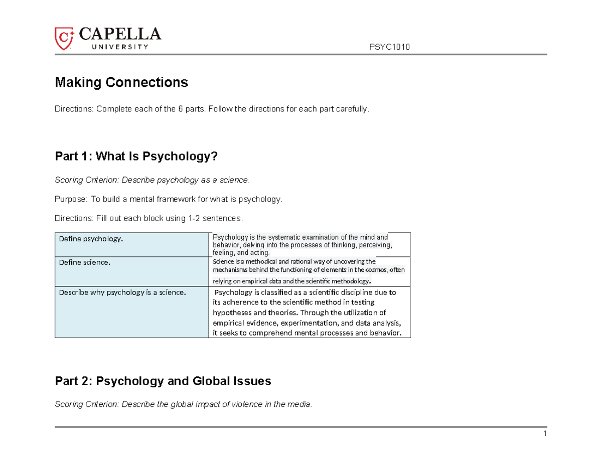 Cf PSYC1010 making connections worksheet completed - Making Connections ...