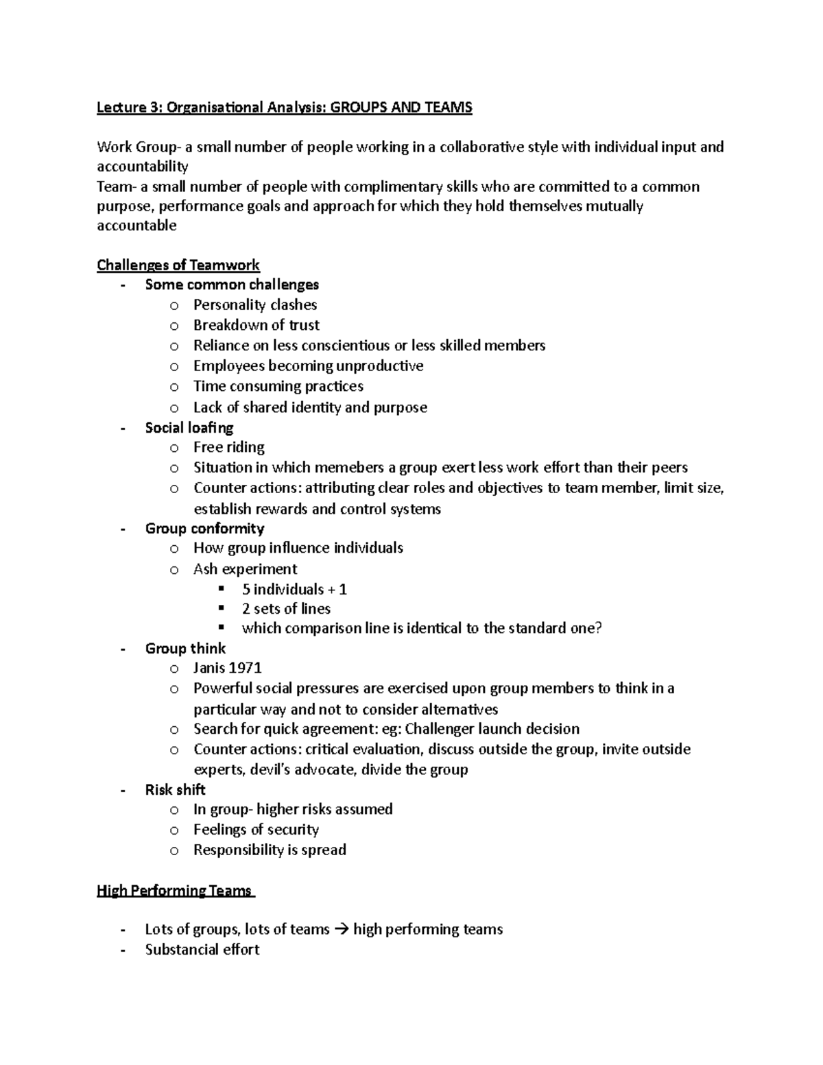 Lecture 3 Groups and Teams - Lecture 3: Organisaional Analysis: GROUPS ...