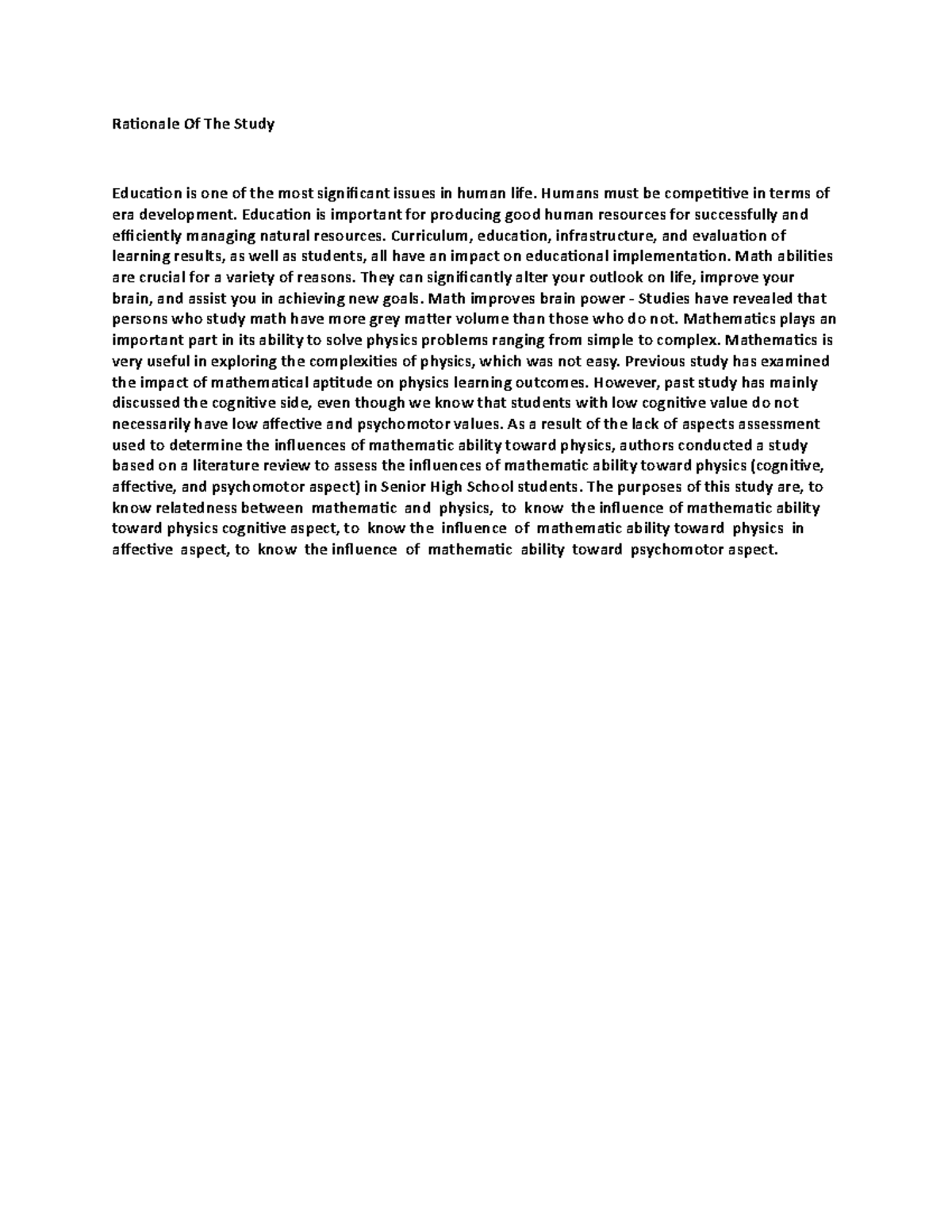 Rationale Of The Study - Research - Rationale Of The Study Education is ...