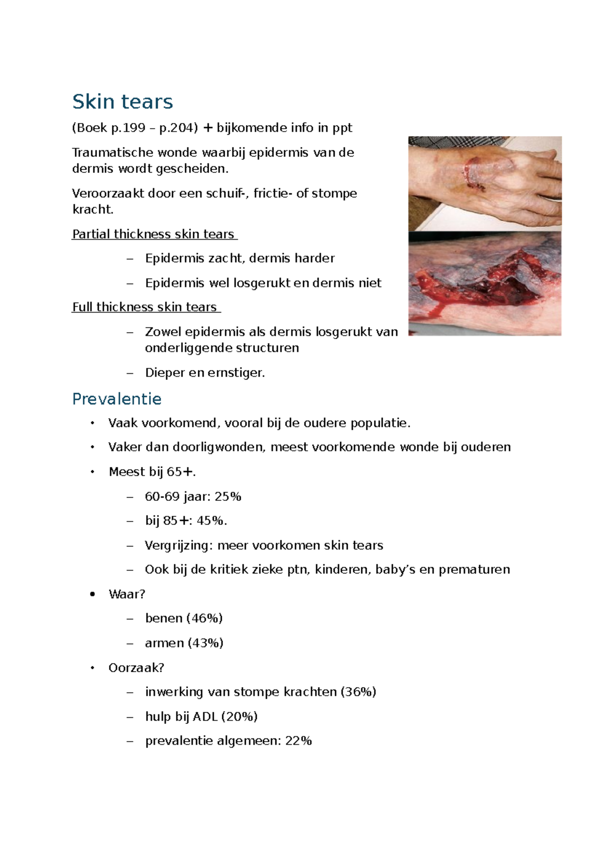 Skin tears - Skin tears (Boek p – p) + bijkomende info in ppt ...