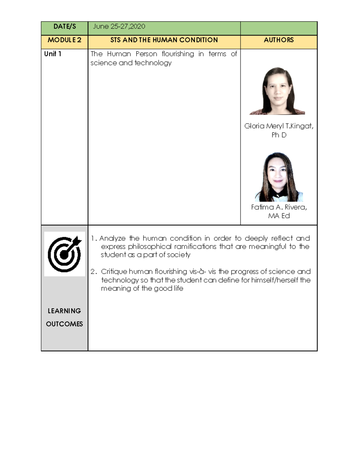Unit 1 The Human person flourishing in terms of science and technology ...