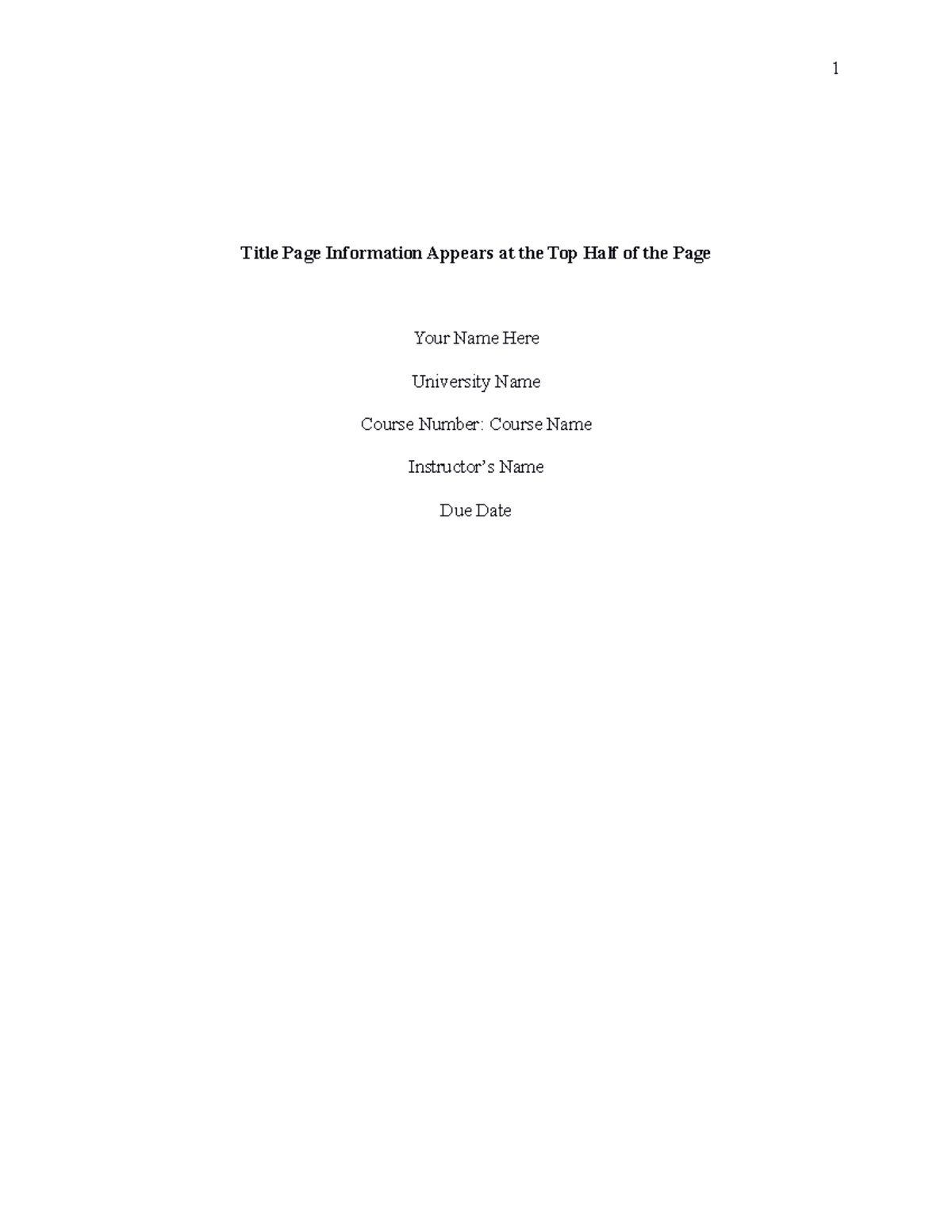 APA Template WCU 1 - Title Page Information Appears at the Top Half of ...