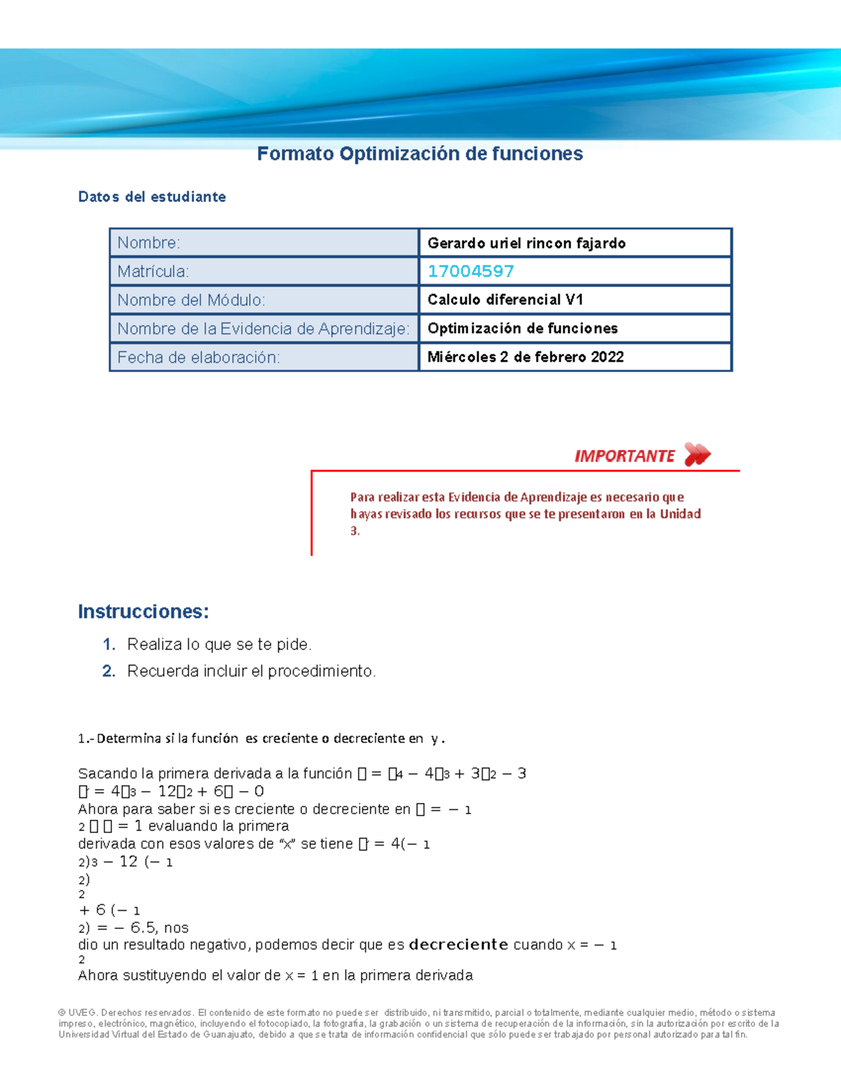 Gerardo rincon optimizacion - Calculo Diferencial - UVEG - Studocu
