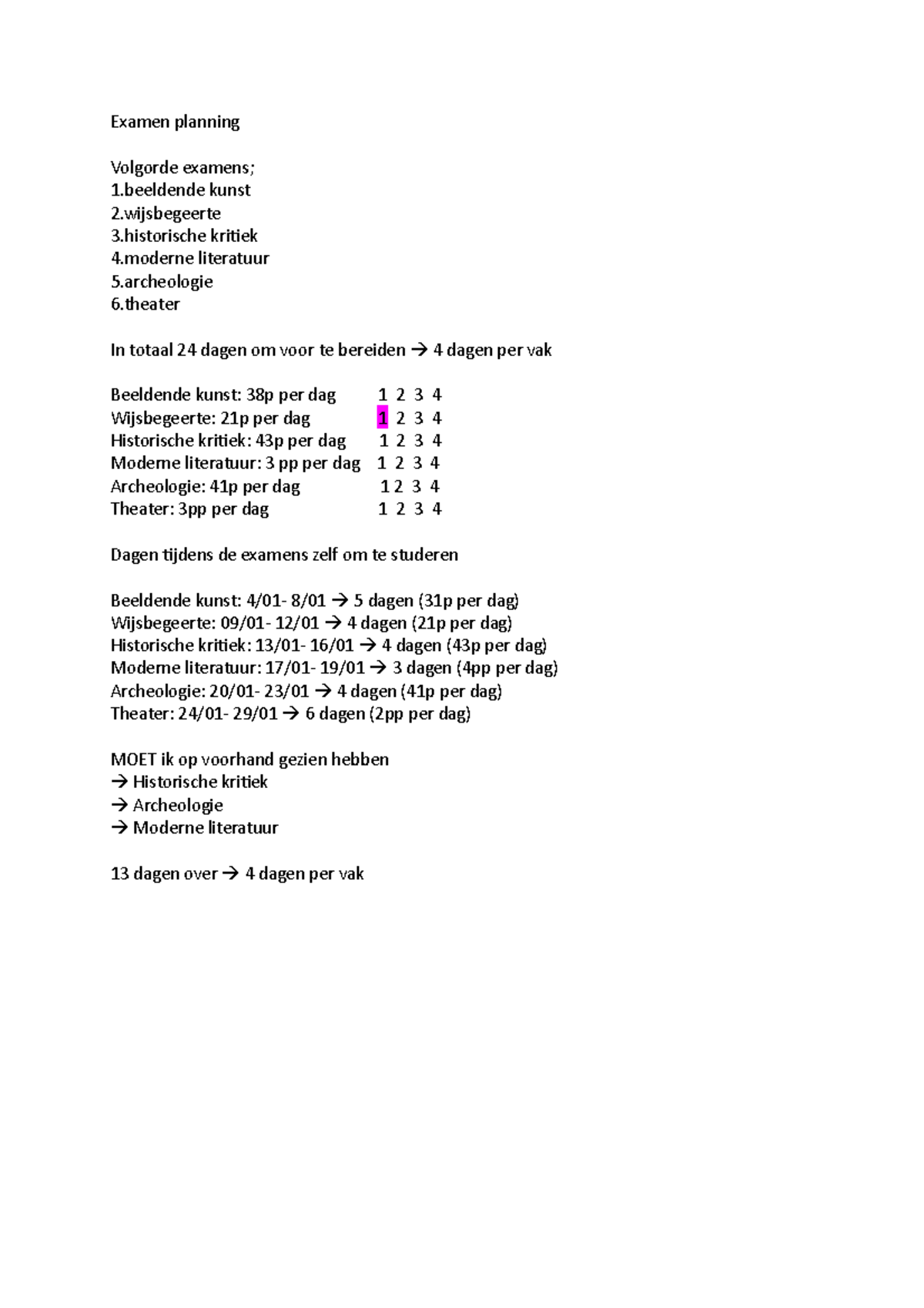Examen planning - Examen planning Volgorde examens; 1 kunst 2 3 kritiek ...