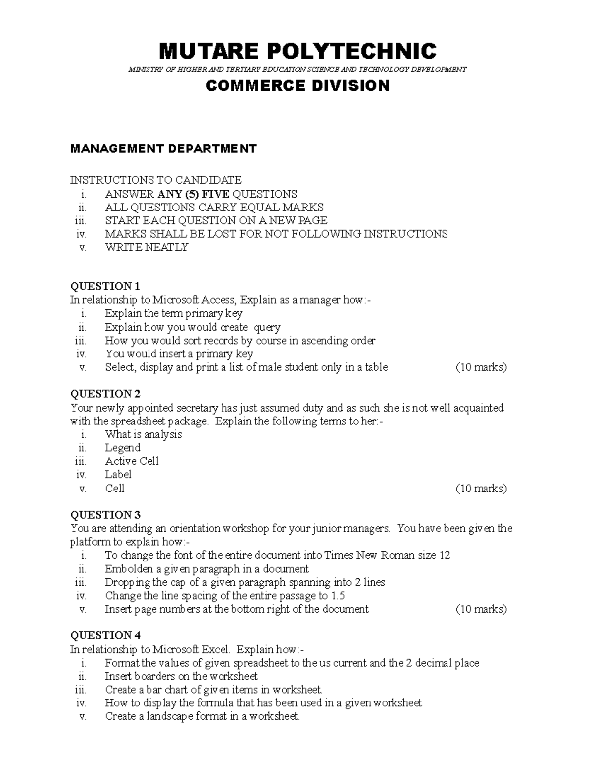 Computer Applications - MUTARE POLYTECHNIC MINISTRY OF HIGHER AND ...