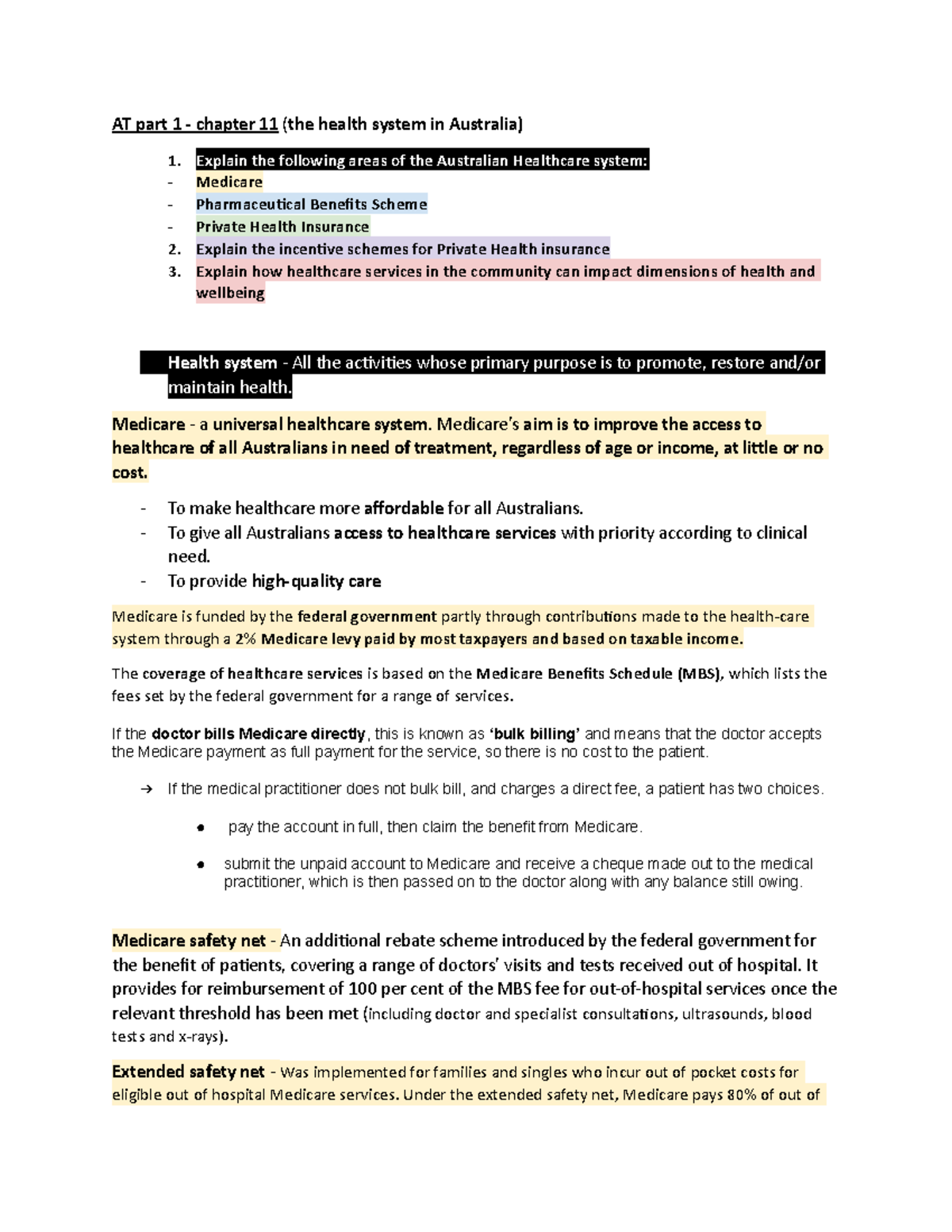 HHD Chapter 11 Notes - AT part 1 - chapter 11 ( the health system in ...