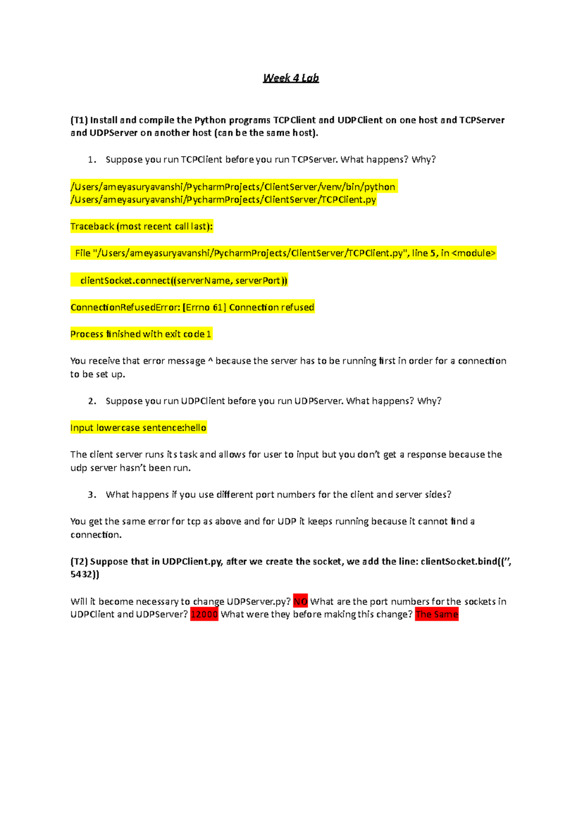 Week 4 Lab Task HD Complete - Week 4 Lab (T1) Install and compile the Python programs TCPClient ...