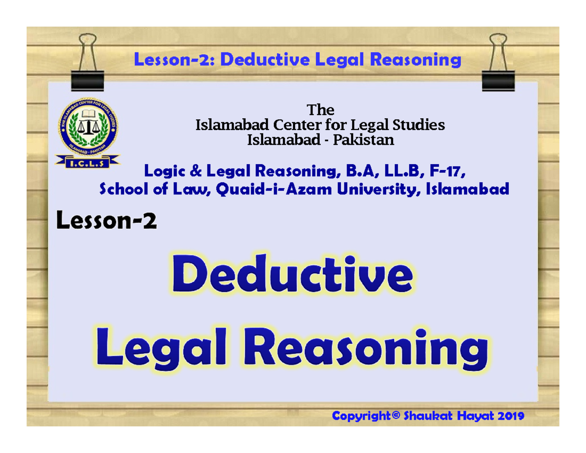 Lesson-2 Deductive Legal Reseasoning - Logic & Legal Reasoning, B, LL ...